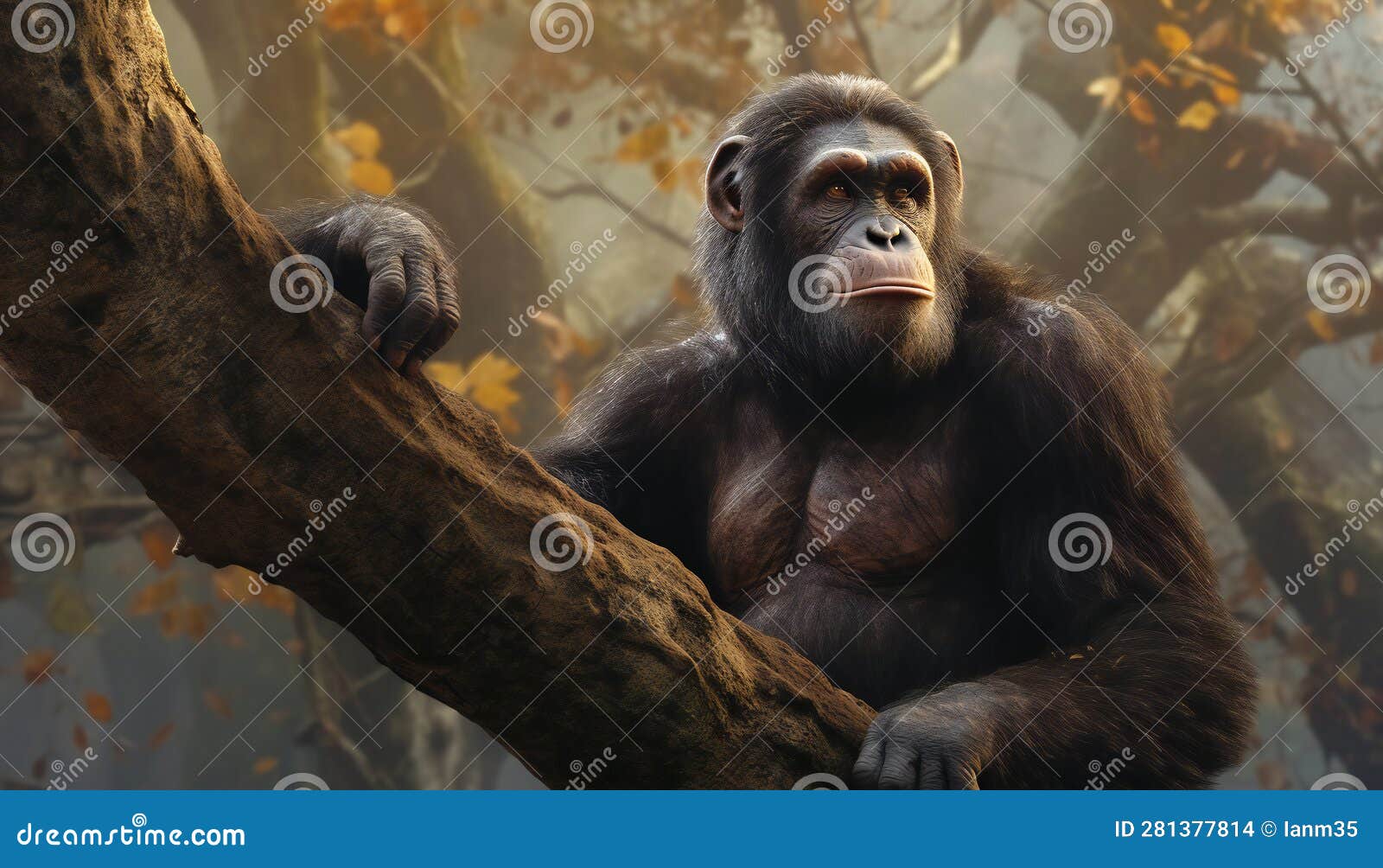 Recreation Of A Bipedal Hominid Walking In A Tree Stock Illustration Illustration Of Extinct