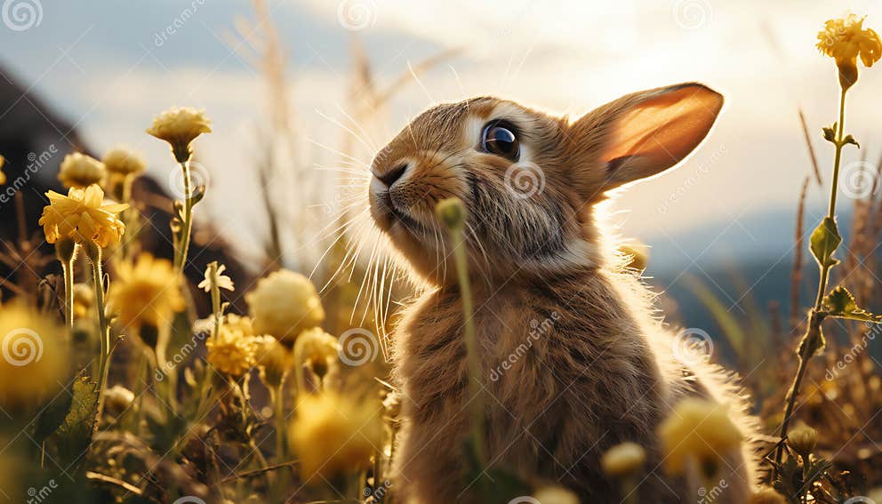 Recreation of Nice Rabbit Staring in the Field Stock Image - Image of ...