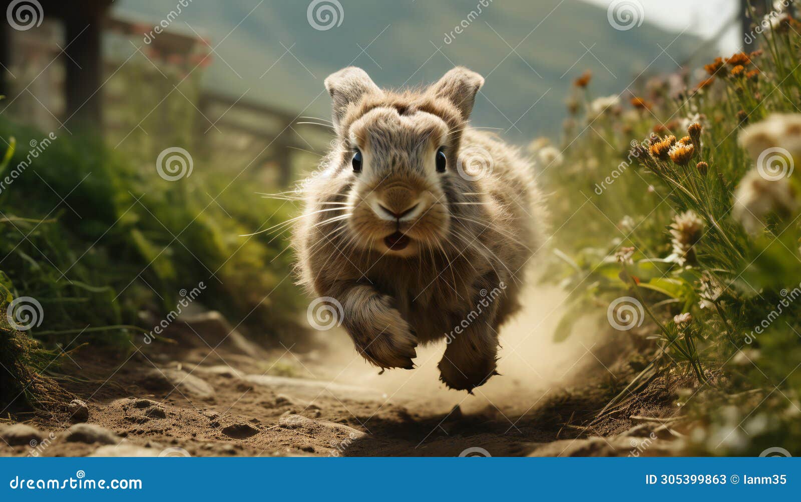 Recreation of Cute Rabbit Running in the Field Stock Illustration ...