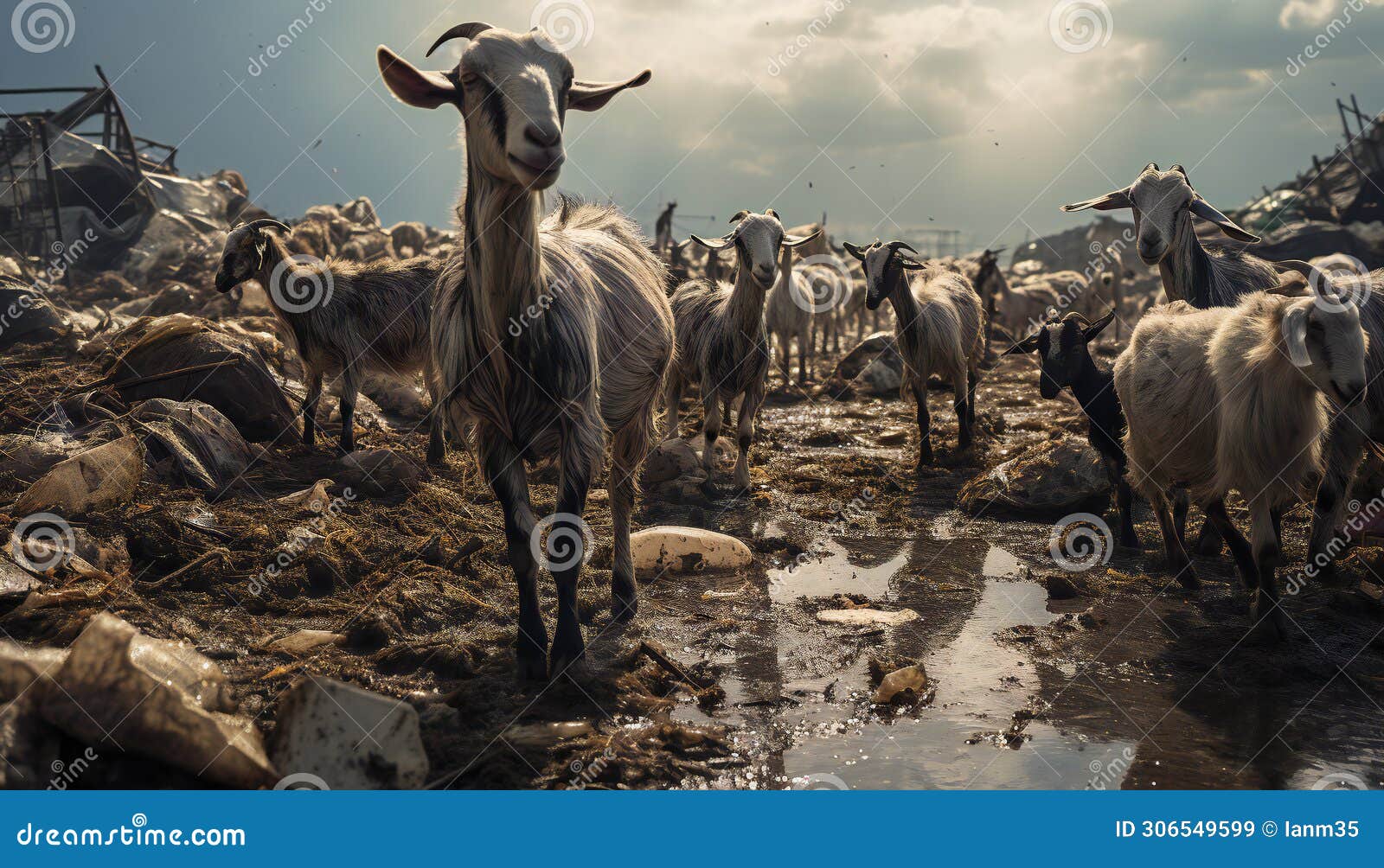 Recreation of Goats in a Contaminated Stream Stock Illustration ...