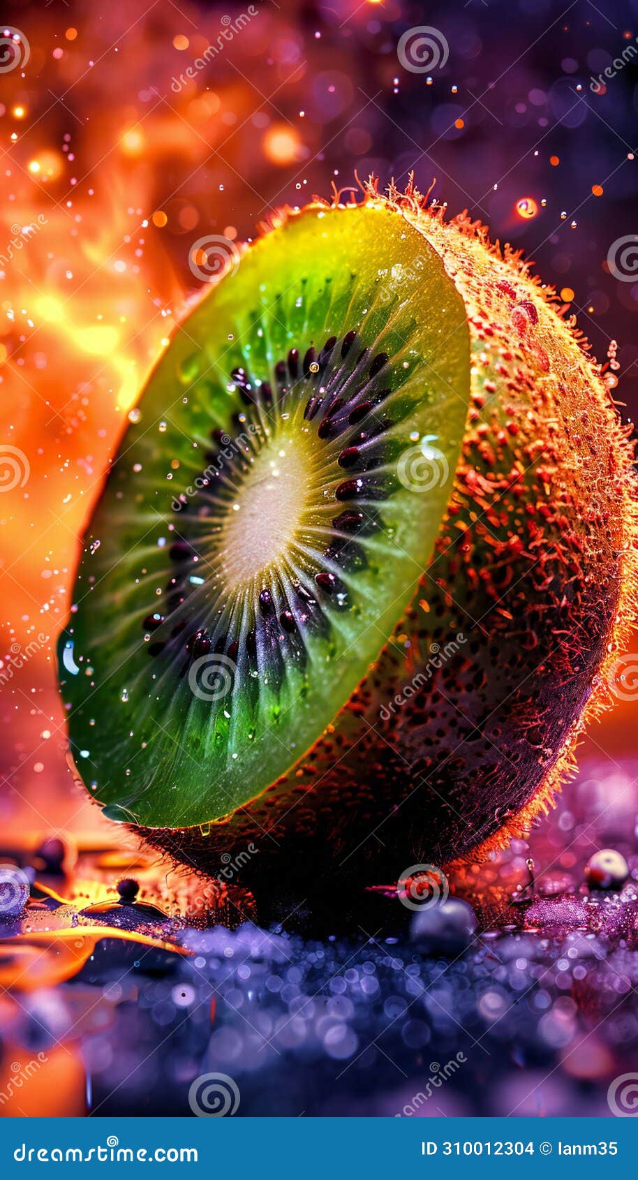 Vertical Recreation of a Kiwi Fruit Cut Half with Psychedelic Light ...