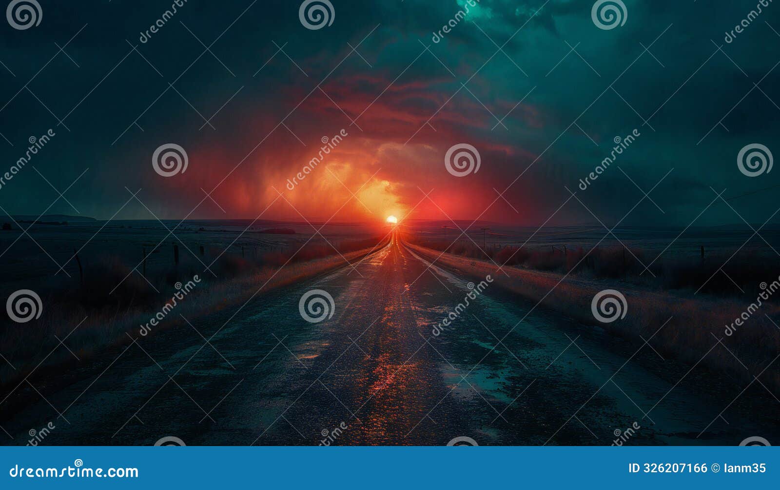 Recreation of a Lost Way Road at Sunset Stock Illustration ...