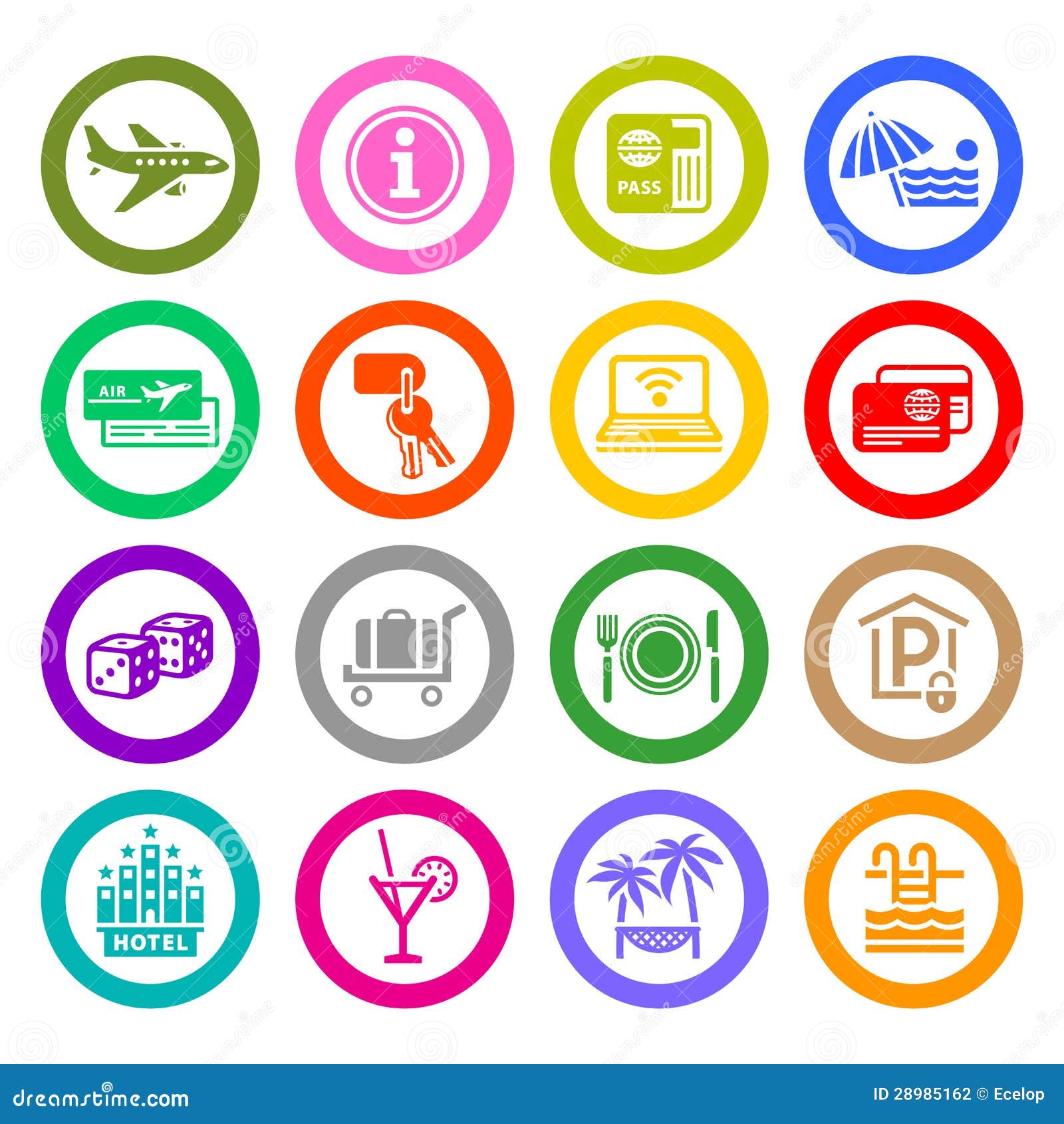 Recreation, Travel & Vacation, Icons Set Stock Vector - Illustration of ...
