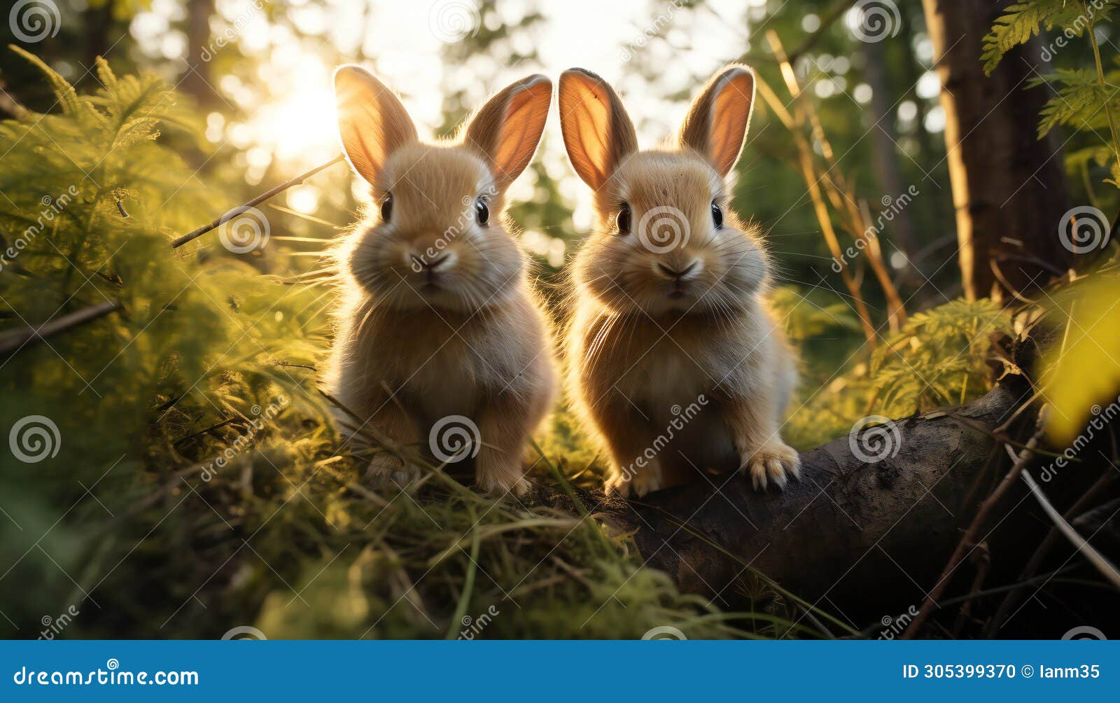 Recreation of Two Cute Rabbits in a Forest Stock Photo - Image of ...