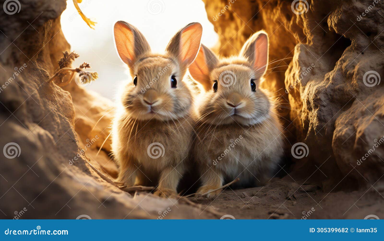 Recreation of Two Nice Rabbits in a Burrow Stock Photo - Image of ...