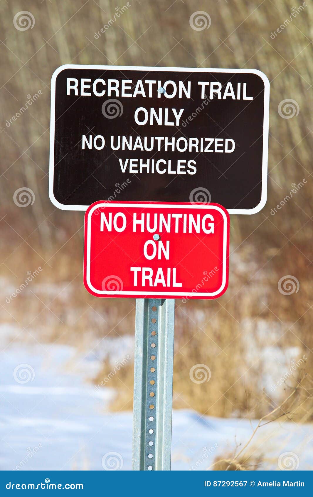 Recreational Trail and No Hunting Sign Stock Image - Image of notice ...