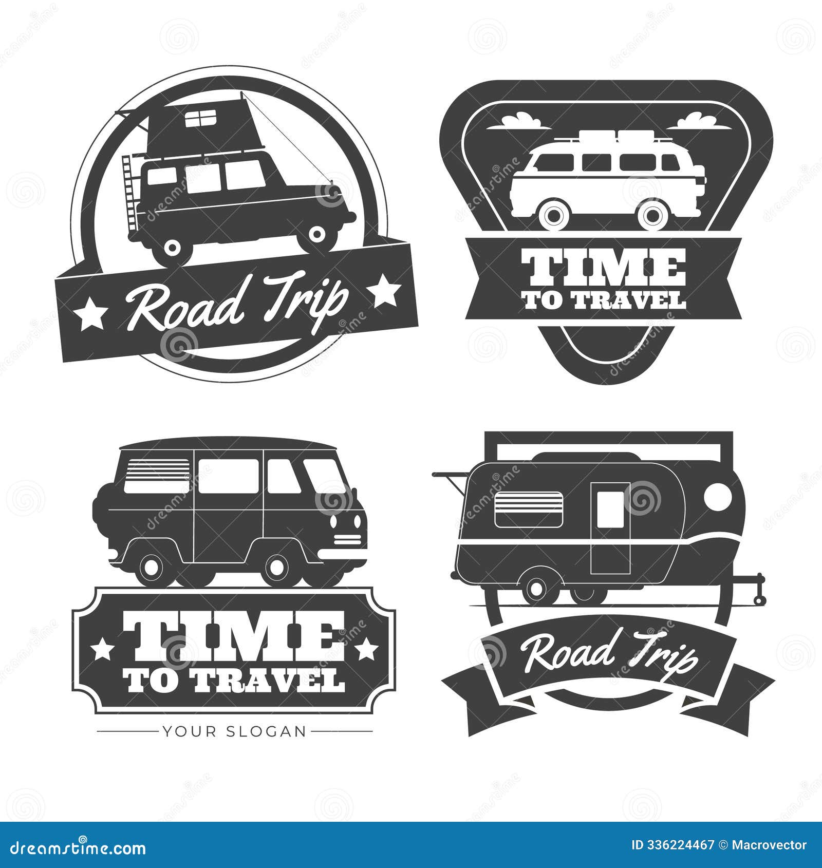 Recreational Vehicles Emblems in Flat Design Stock Illustration ...