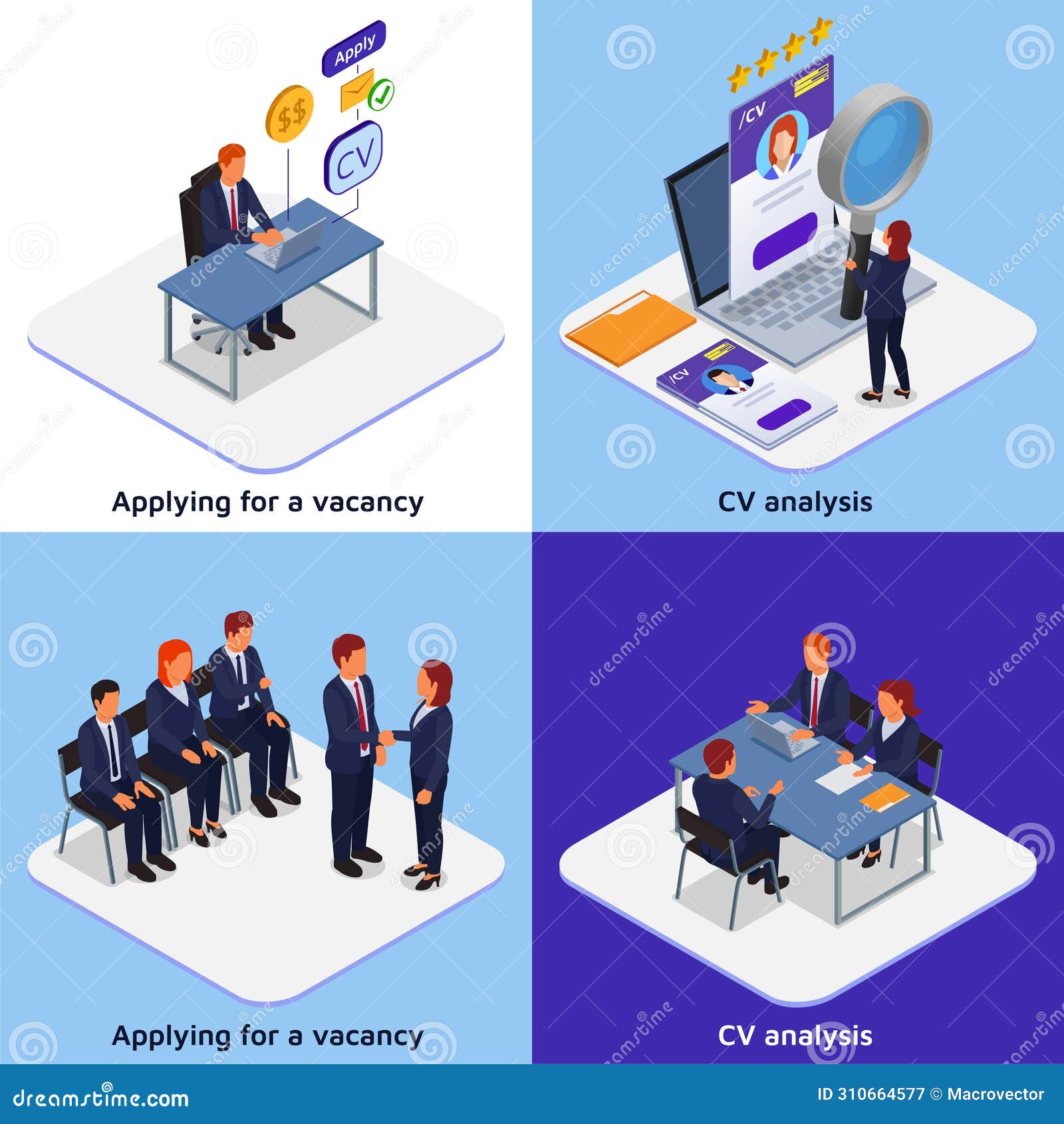 Recruiting Agency Isometric Cartoon Composition Set Stock Illustration ...