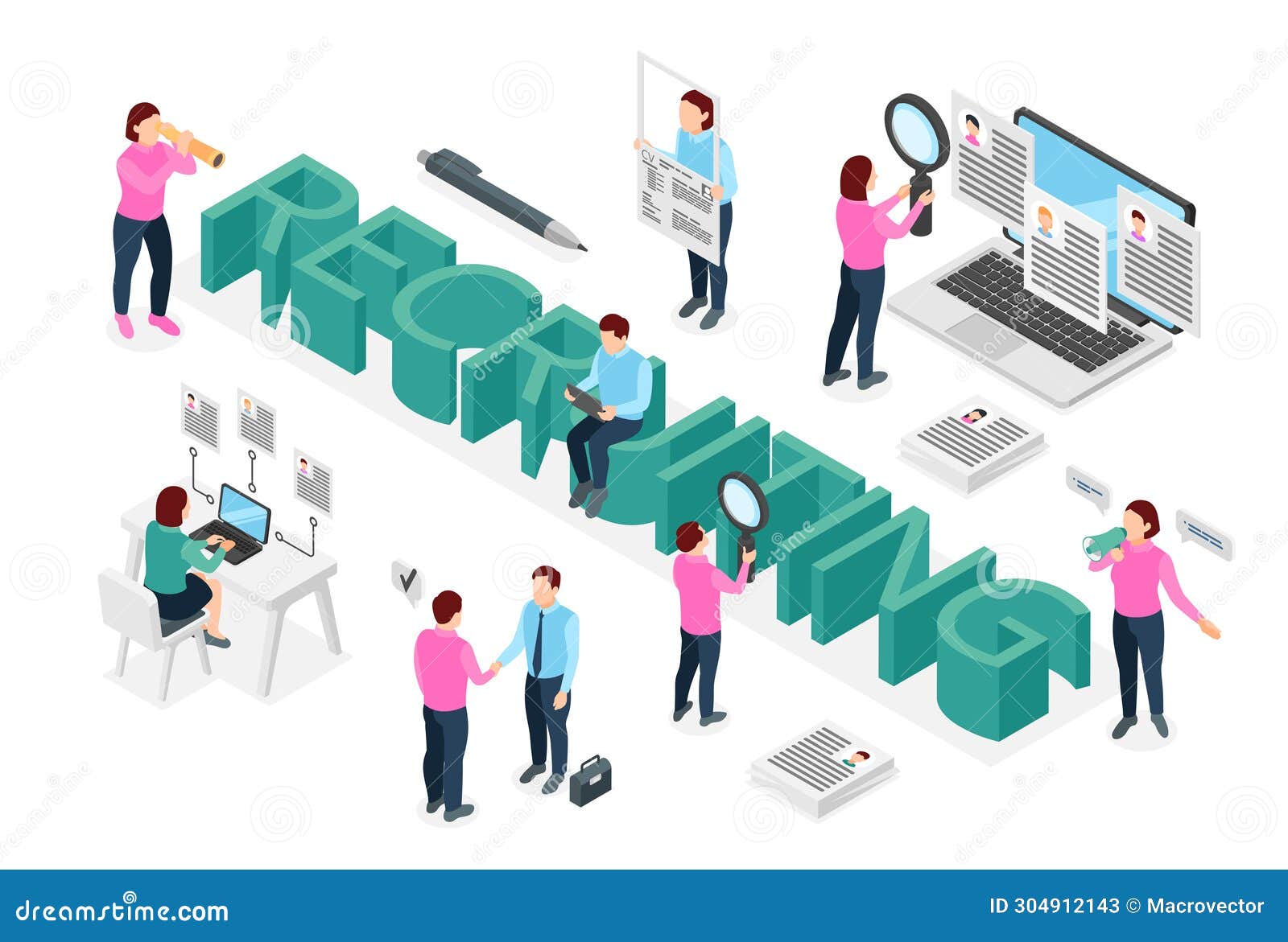 Recruiting Agency Isometric Cartoon Composition Stock Illustration ...
