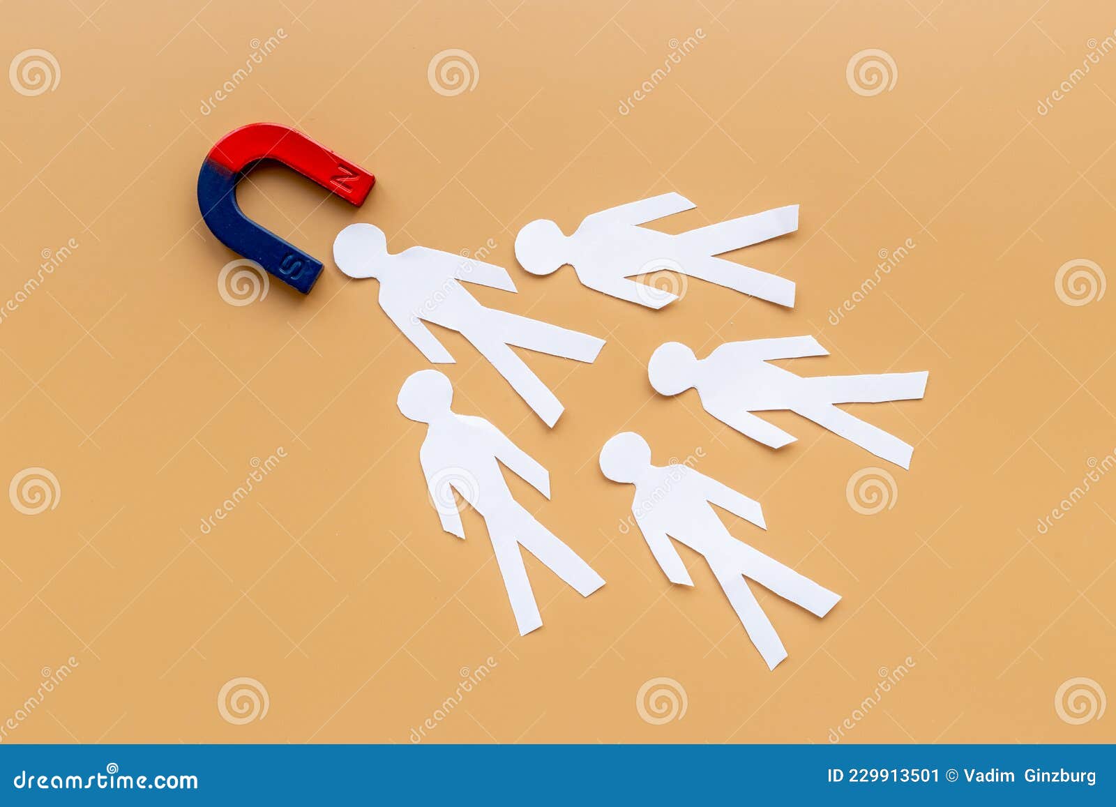 Recruiting Concept with Magnet Collecting Human Figures. Top View Stock ...
