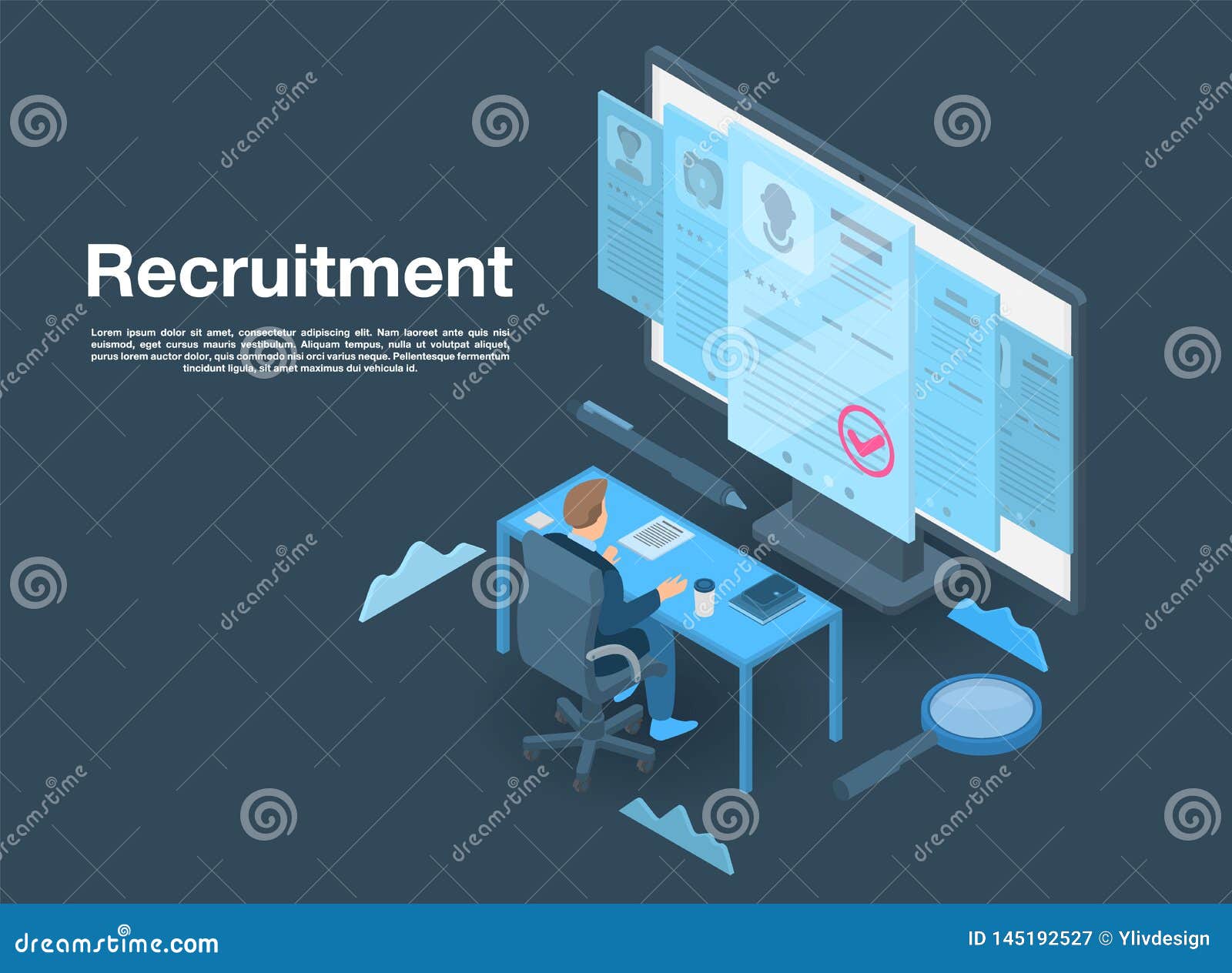 Recruitment Concept Banner, Isometric Style Stock Vector - Illustration ...
