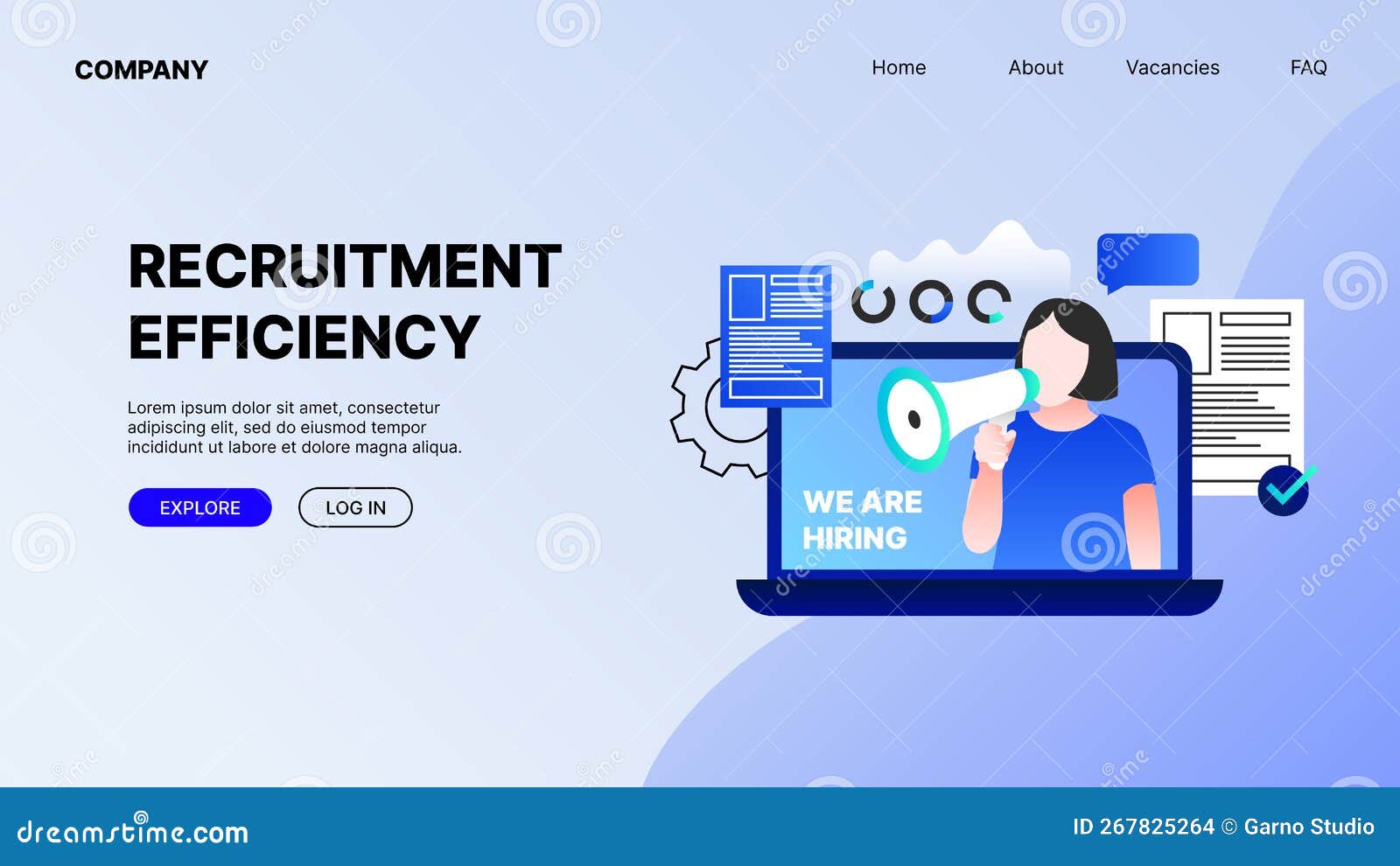 Recruitment Efficiency Illustration Landing Page Concept Stock Vector ...