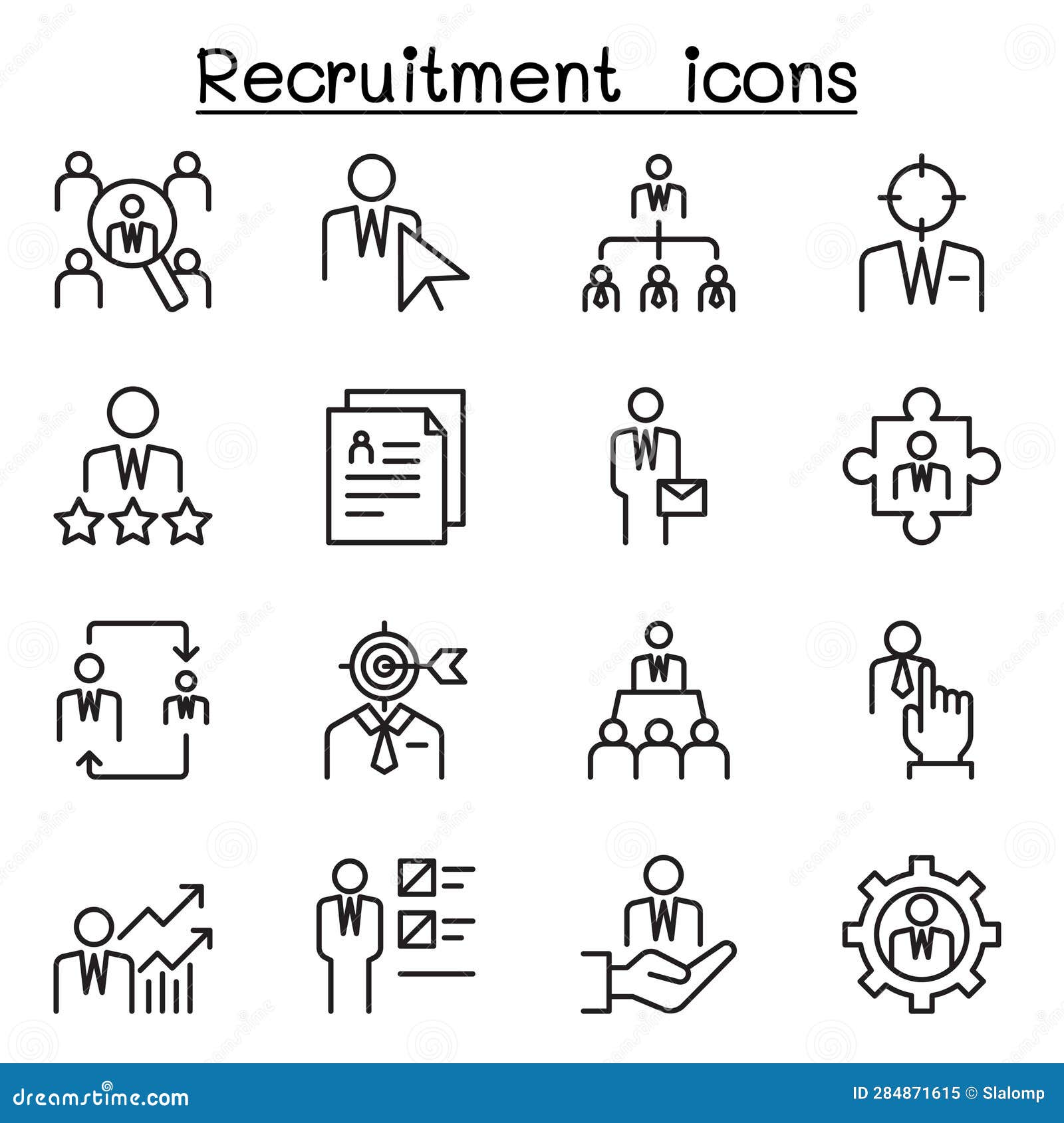 Recruitment Icon Set in Thin Line Style Stock Vector - Illustration of ...