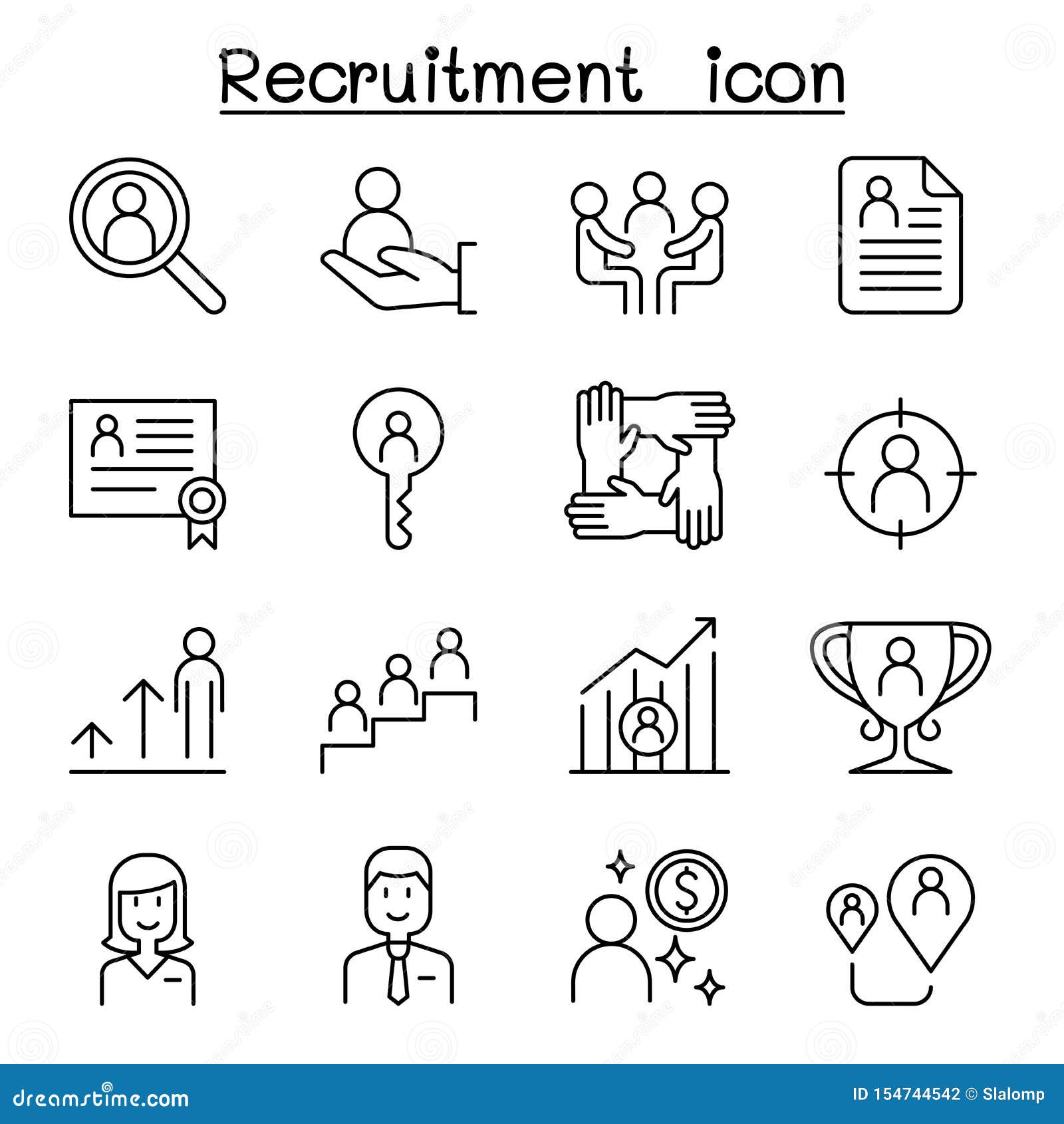 Recruitment & Job Icon Set in Thin Line Style Stock Vector ...