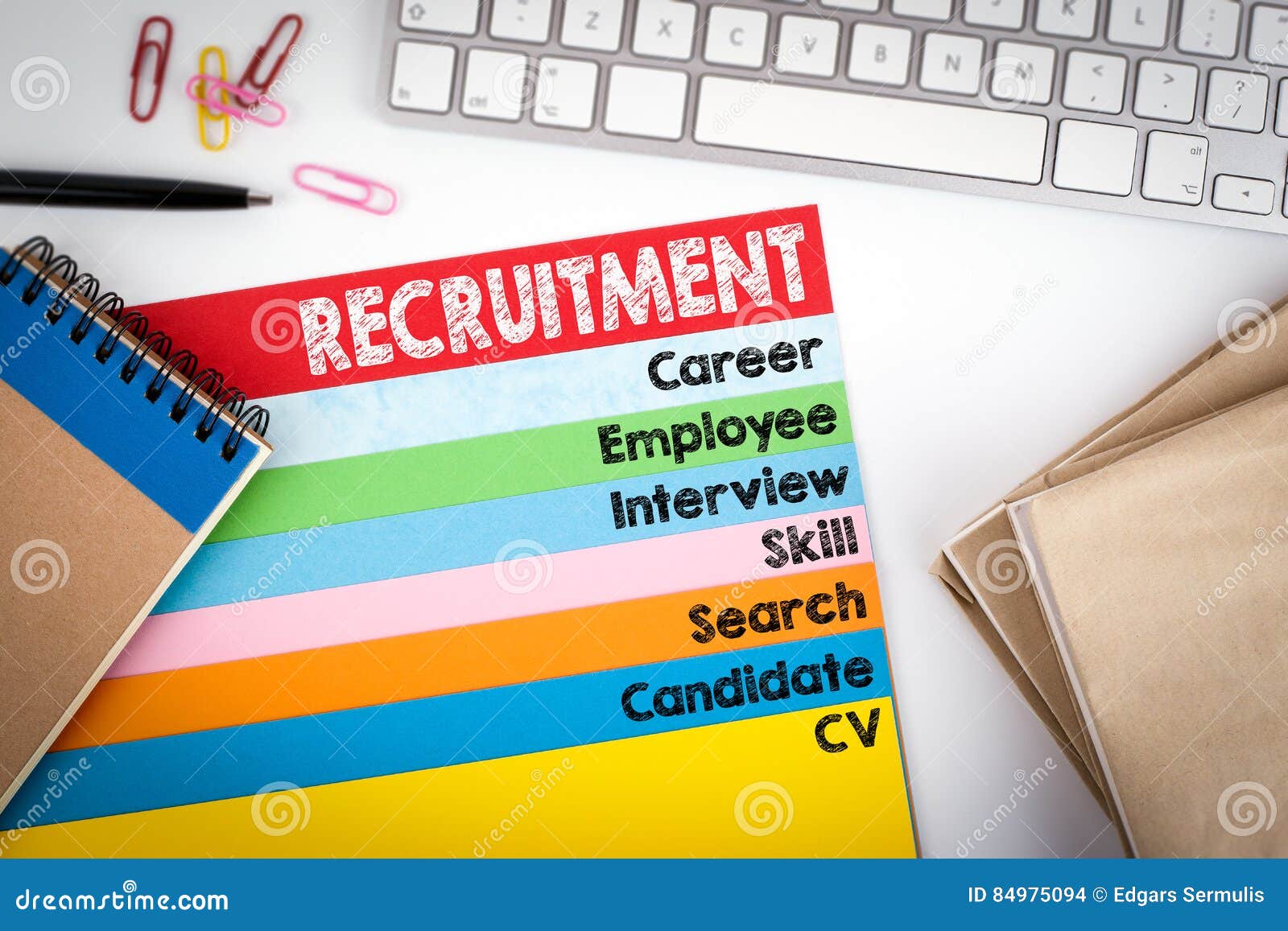 Recruitment. Office Desk with a Computer Keyboard and Color Pages Stock ...