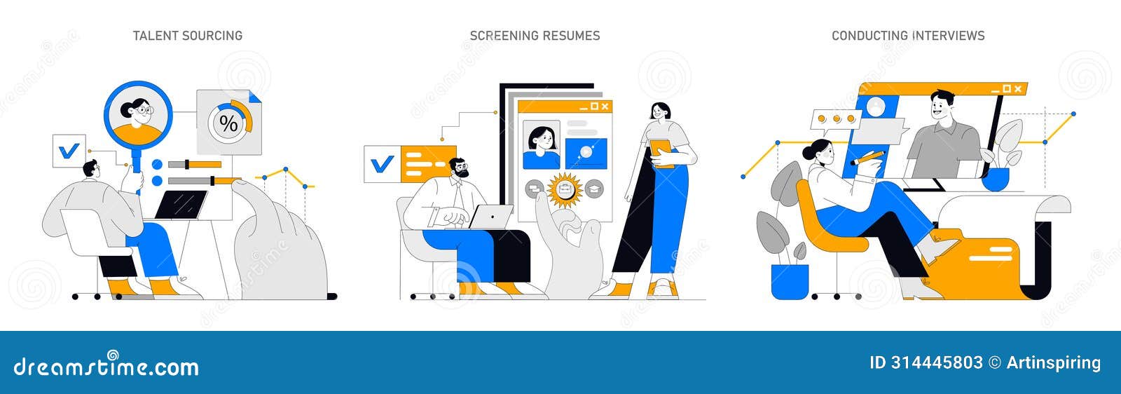 Recruitment Process Set. Vector Illustration. Stock Vector ...