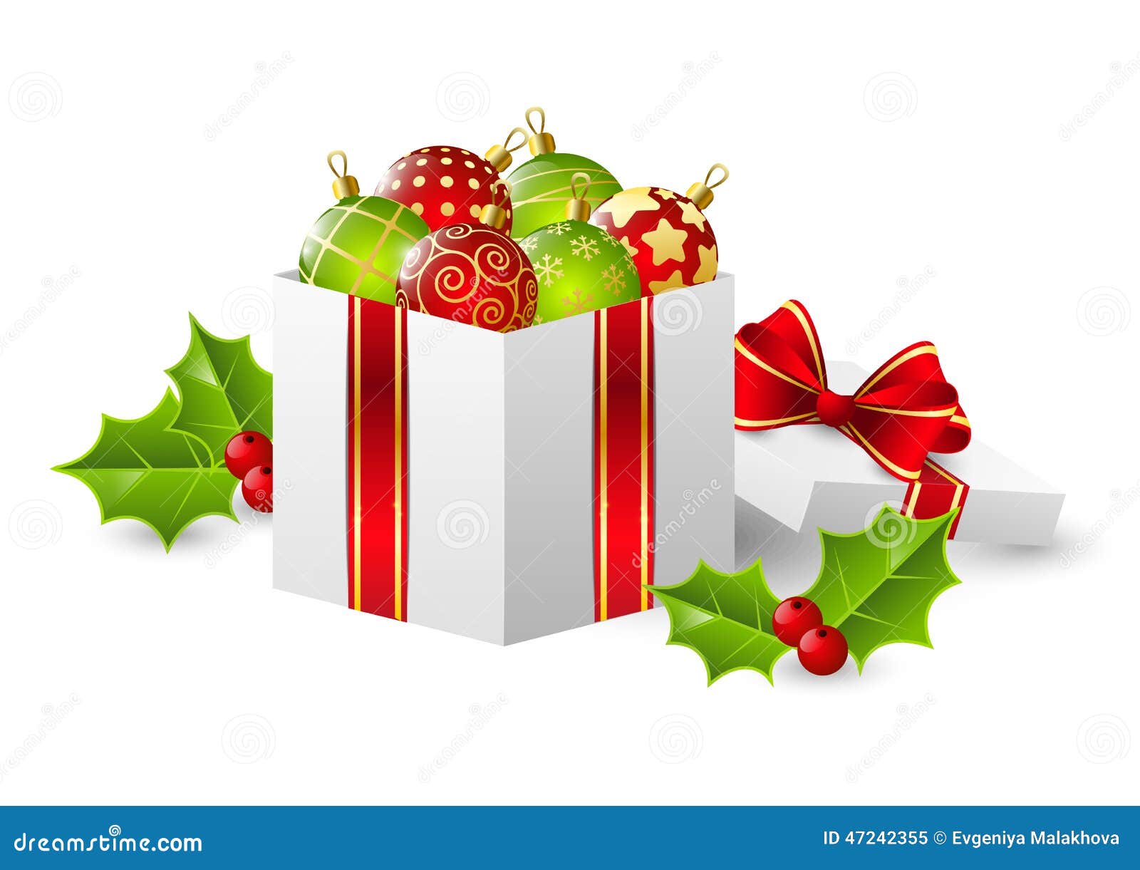 Rectángulo De Regalo Con Las Bolas De La Navidad Ilustración del Vector ...