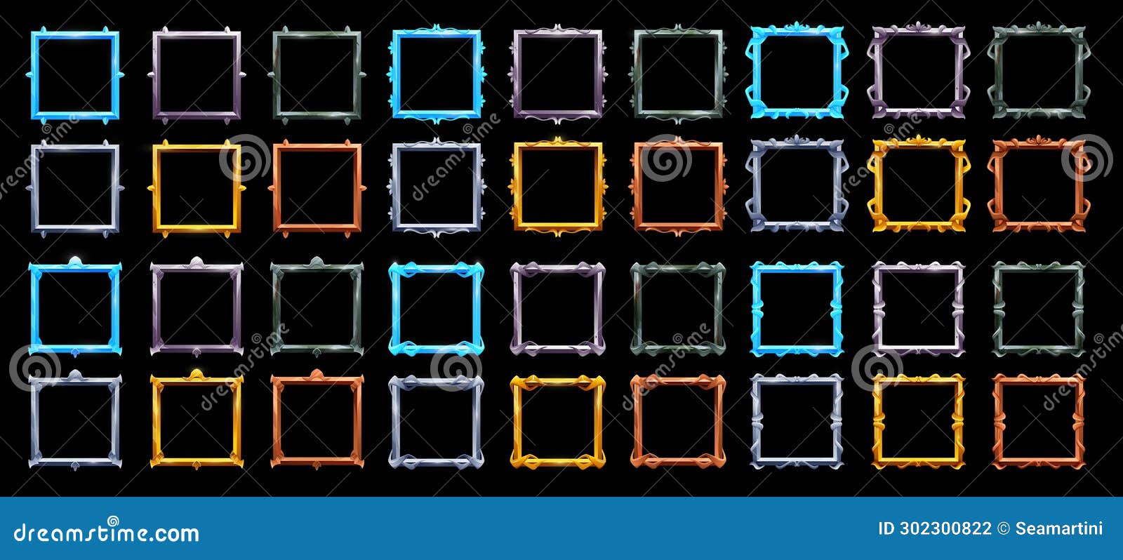 Rectangle Avatar Borders and Frames Game Asset Stock Vector ...