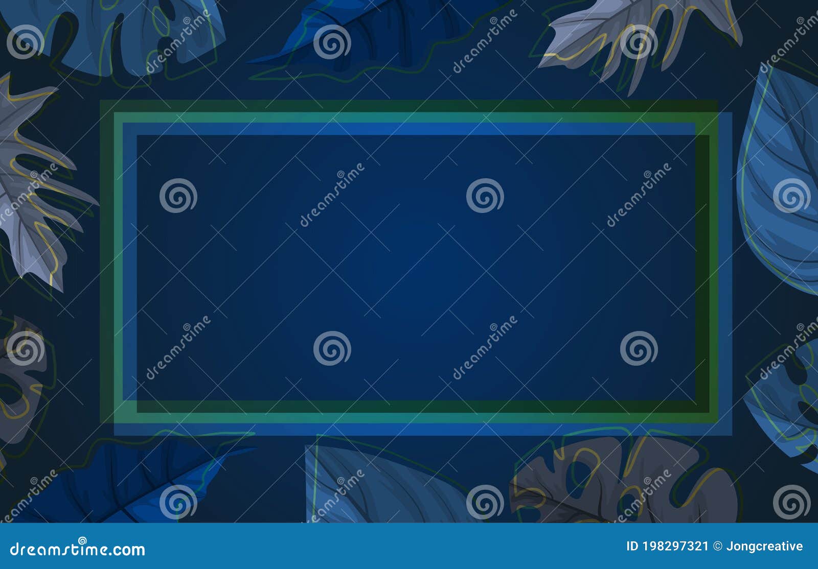 Rectangle Blue Tropical Plant Summer Leaf Border Frame Background Stock ...