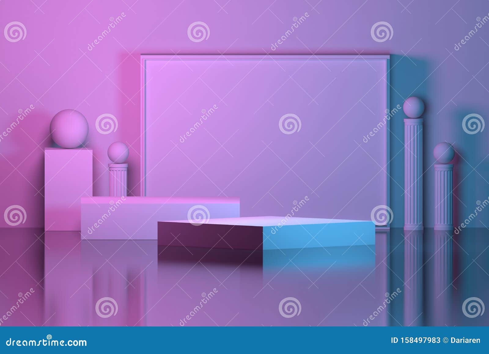 Rectangle Board with Pillars and Pedestals Podiums Over Mirror Floor ...