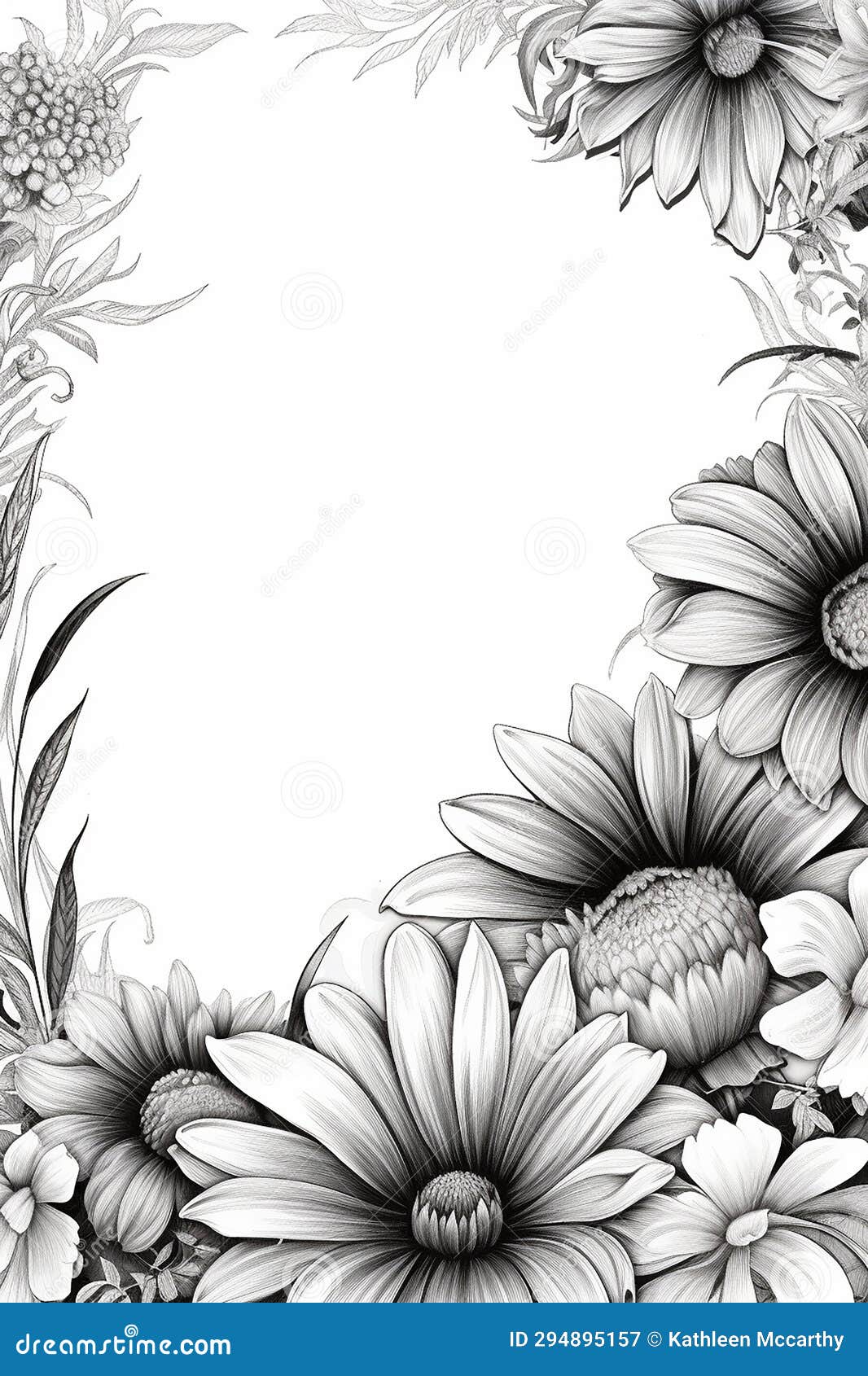 Rectangle Border of Big Flowers and Leaves. Stock Illustration ...