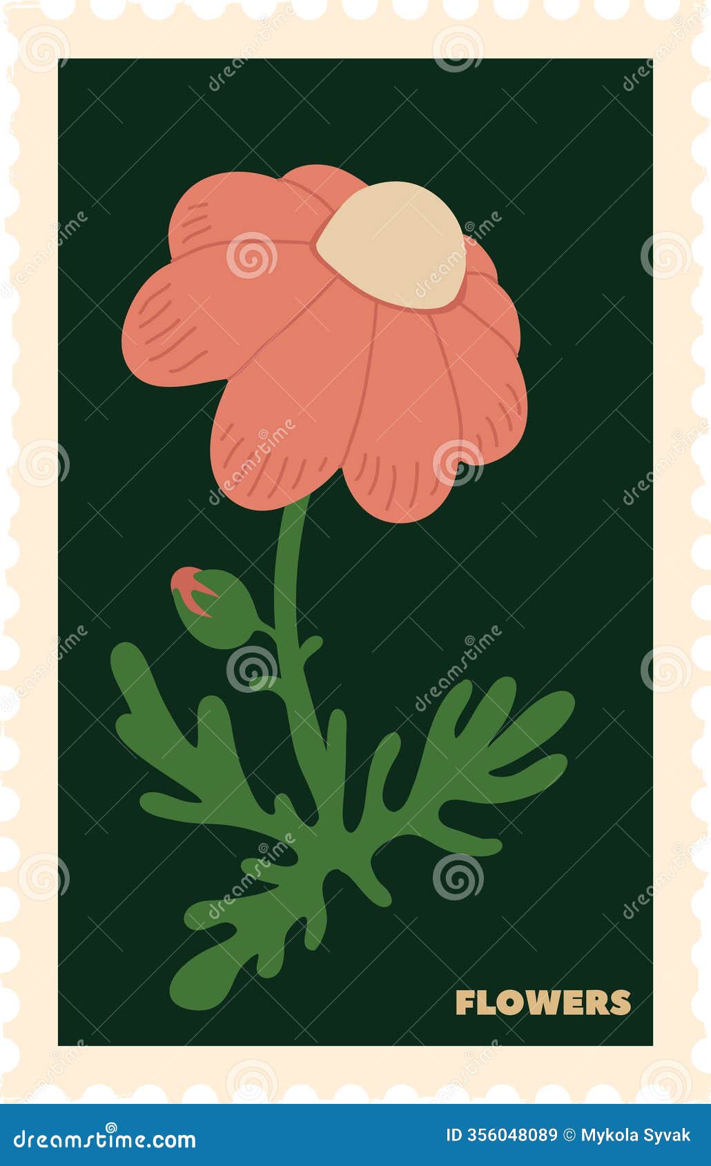 Rectangle Botanical Postage Stamp with Flower Stock Illustration ...