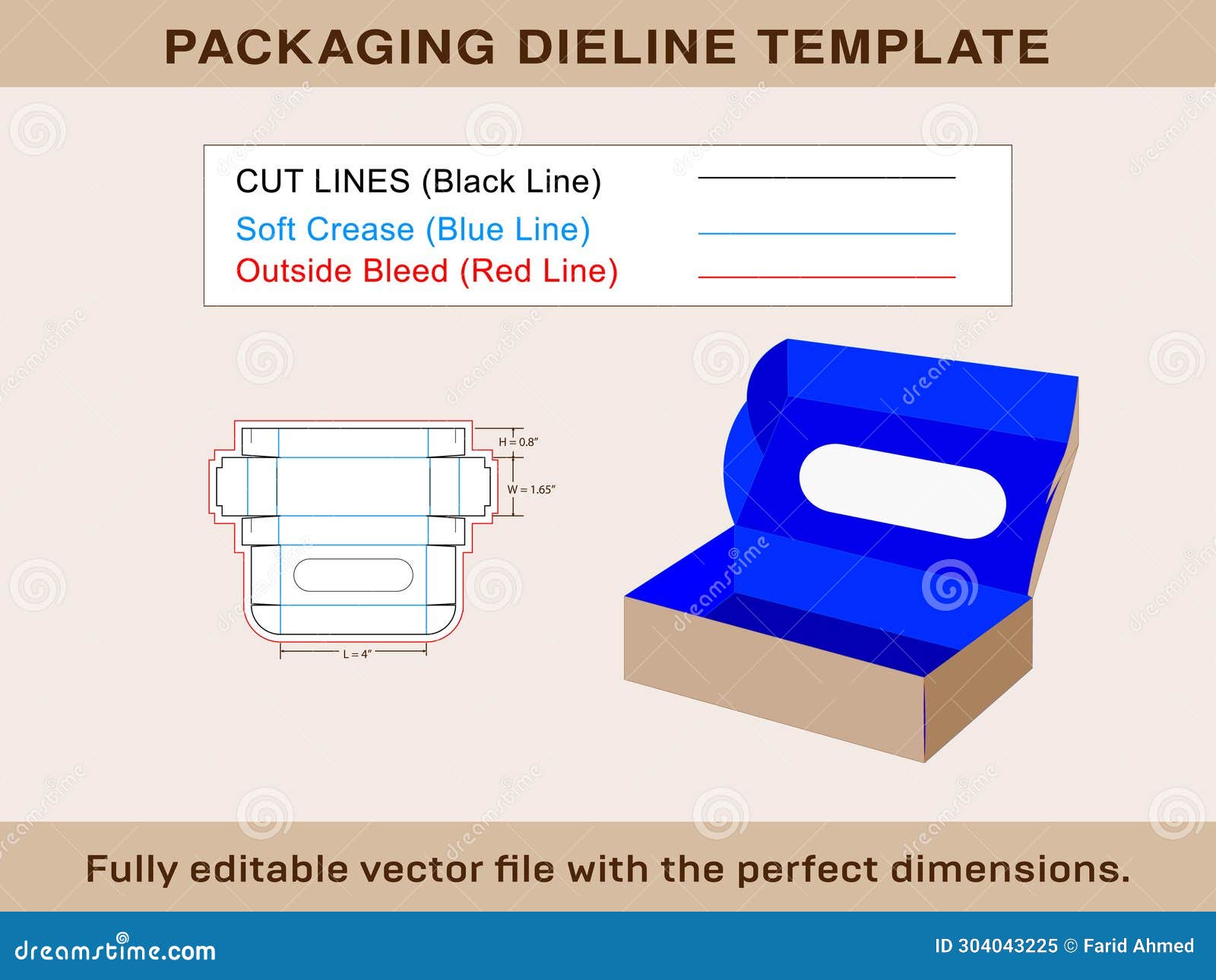 Rectangle Box with Display Dieline Template and 3d Box Stock Vector ...