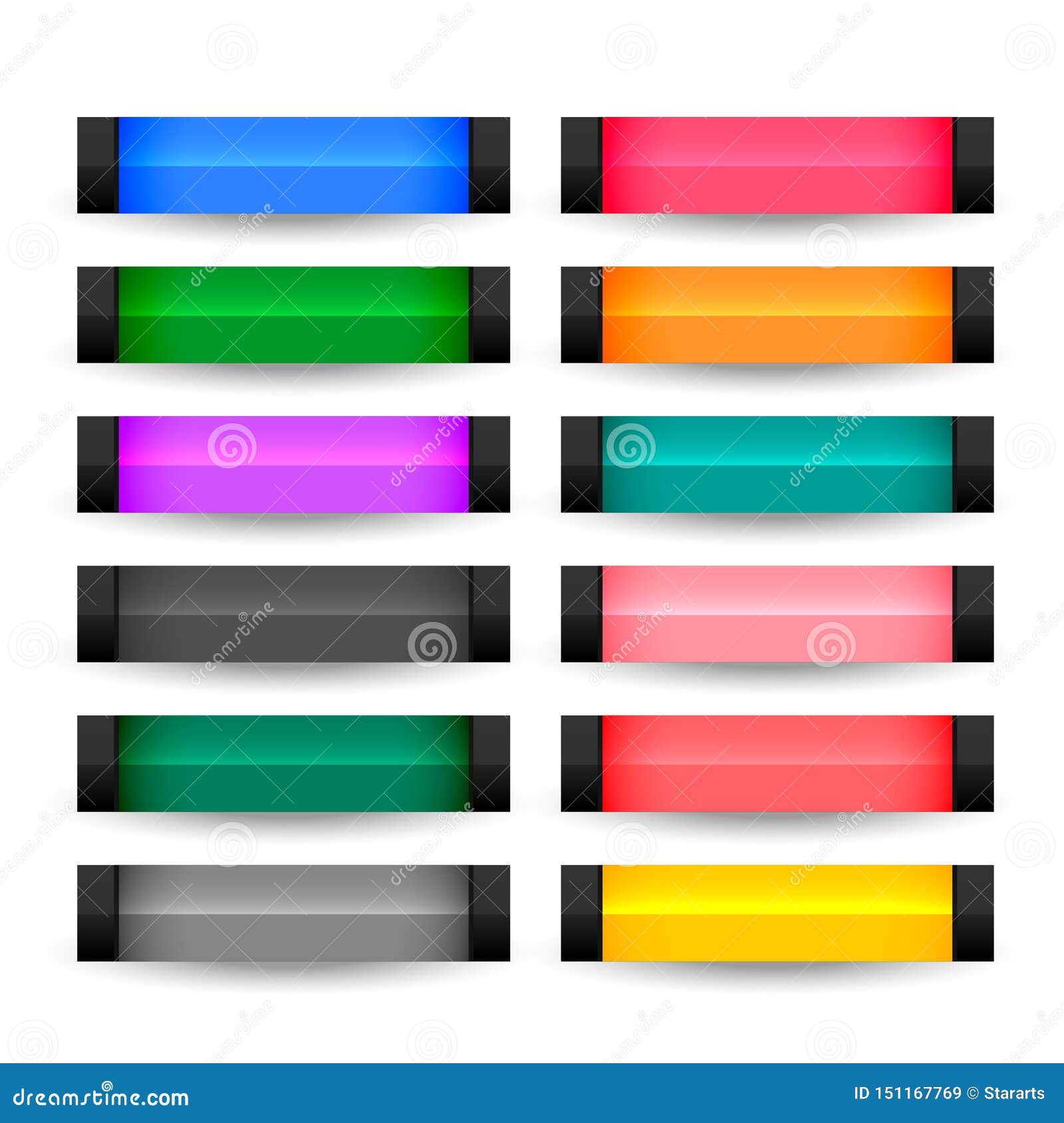 Rectangle Buttons Set in Many Colors Stock Vector - Illustration of ...