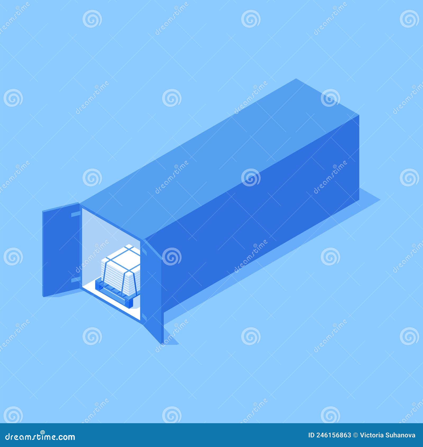 Rectangle Cargo Transportation Container Open Doors and Pallet ...