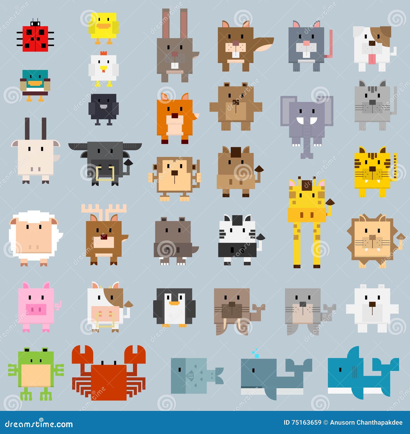 Rectangle Cartoon Color Flat Animal Illustration Stock Vector ...