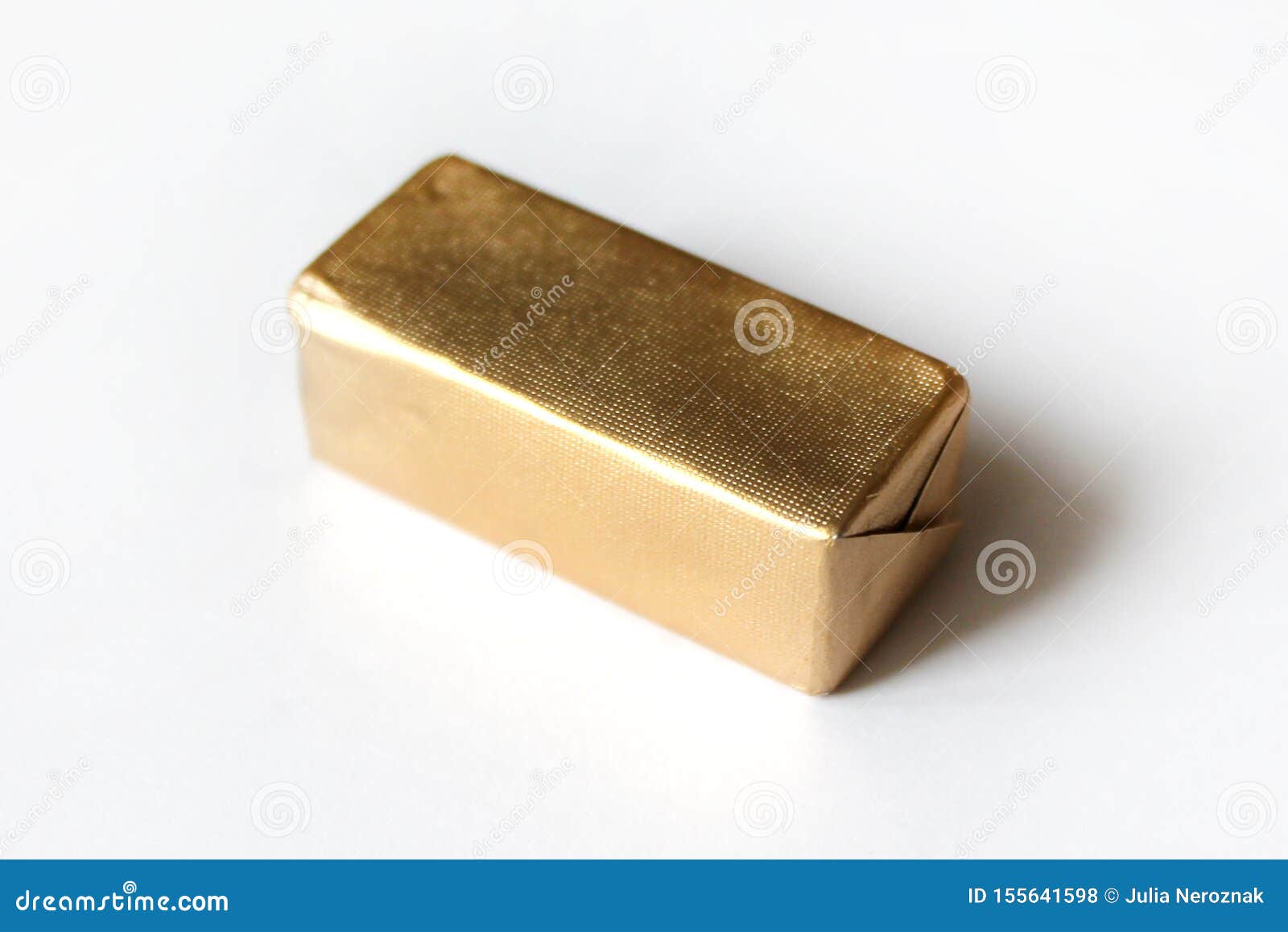 Rectangle Chocolate Candy Wrapped in Golden Foil Isolated on White ...
