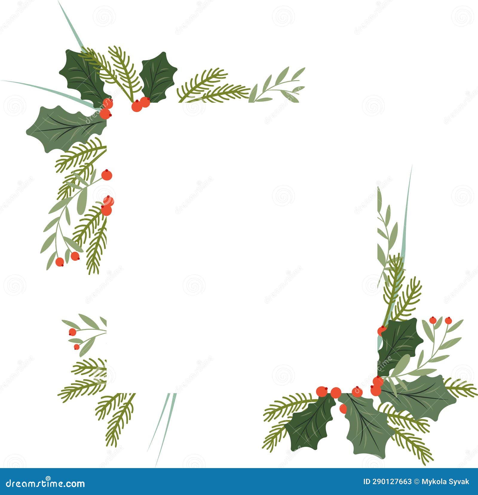 Rectangle Christmas Frame Wreath Stock Vector - Illustration of border ...