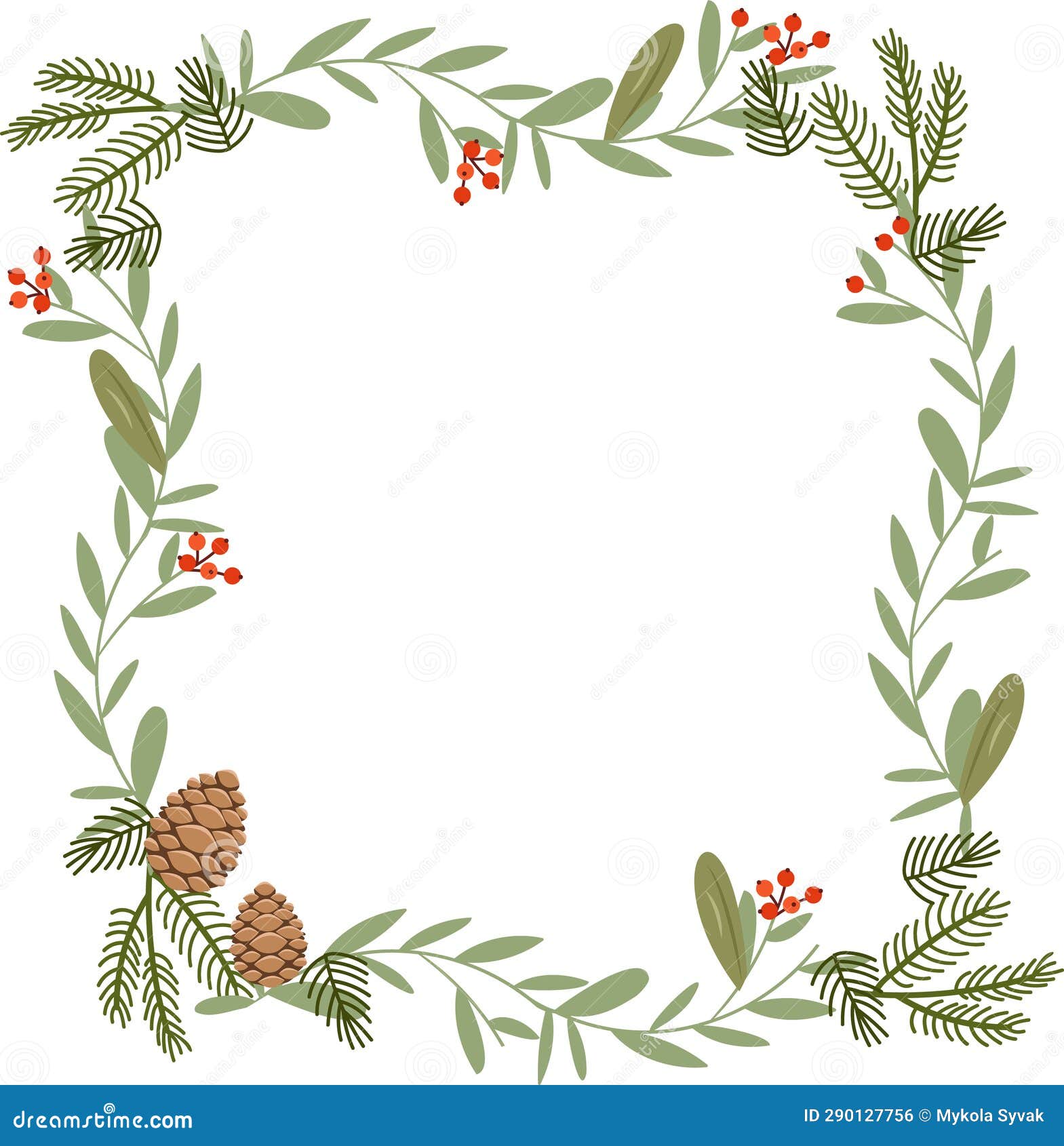 Rectangle Christmas Frame Wreath Stock Illustration - Illustration of ...