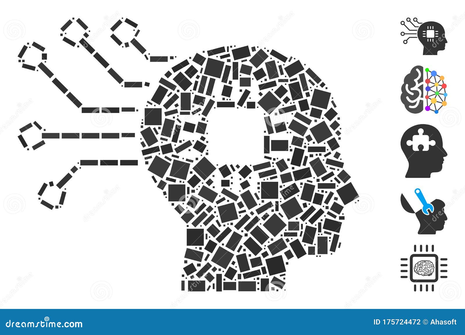 Rectangle Collage Brain Circuit Stock Illustration - Illustration of ...