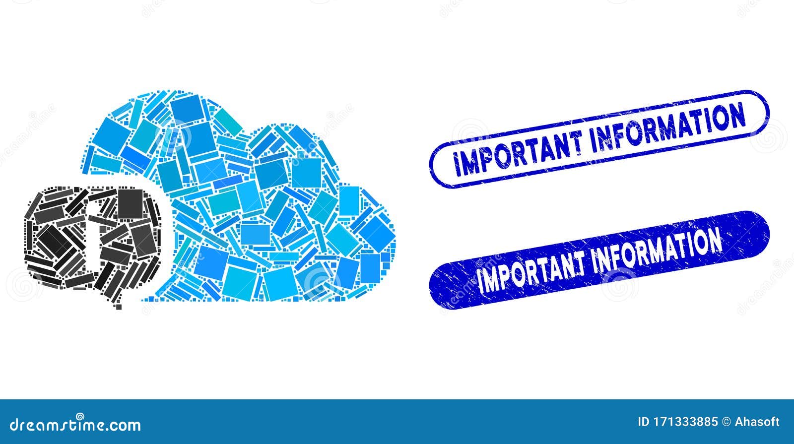 Rectangle Collage about Cloud with Scratched Important Information ...