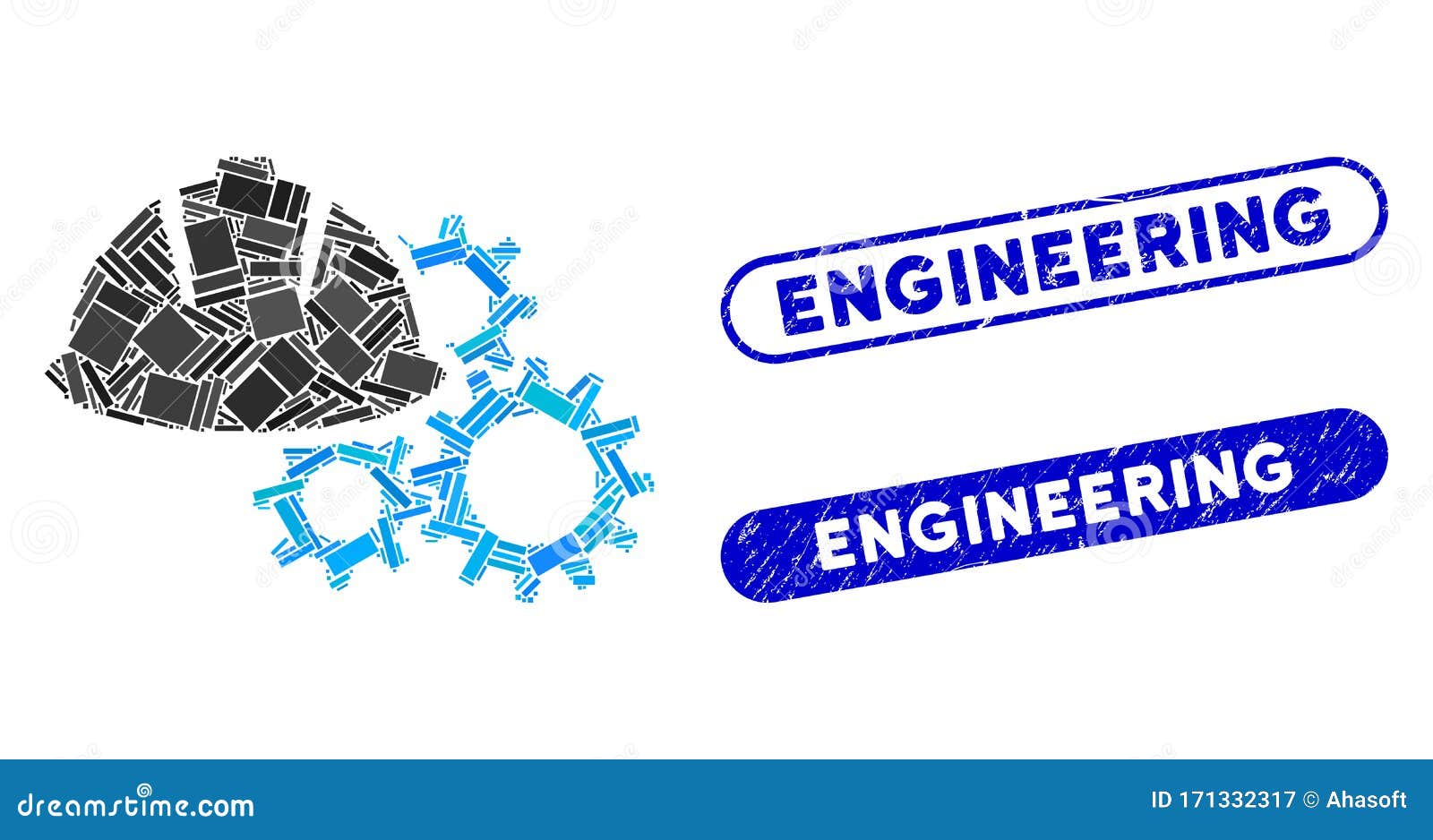 Rectangle Collage Engineering Helmet and Gears with Distress ...