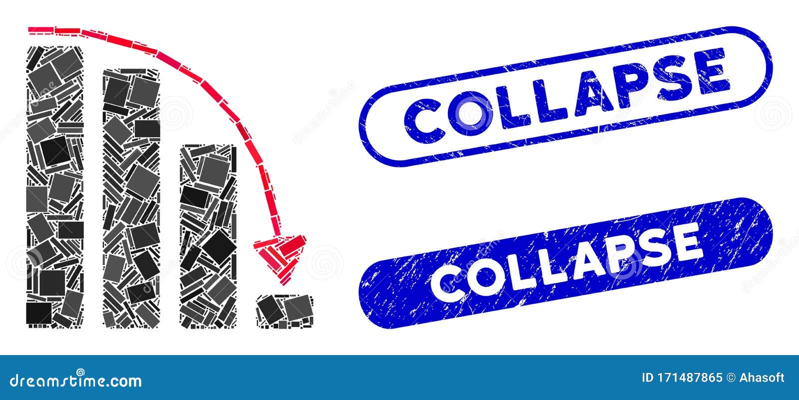 Rectangle Collage Falling Acceleration Bar Chart with Textured Collapse ...