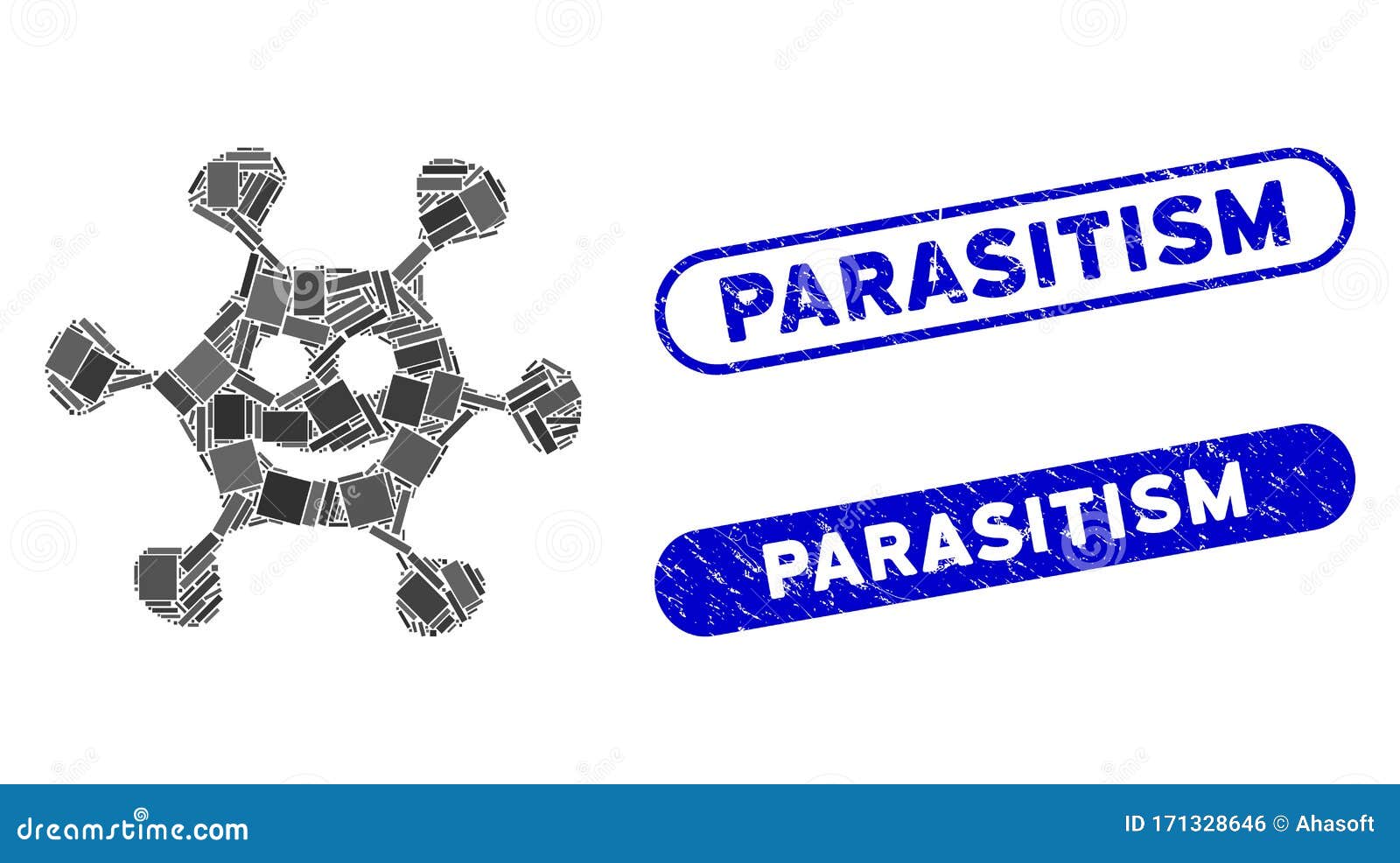 Rectangle Collage Happy Microbe with Grunge Parasitism Stamps Stock ...