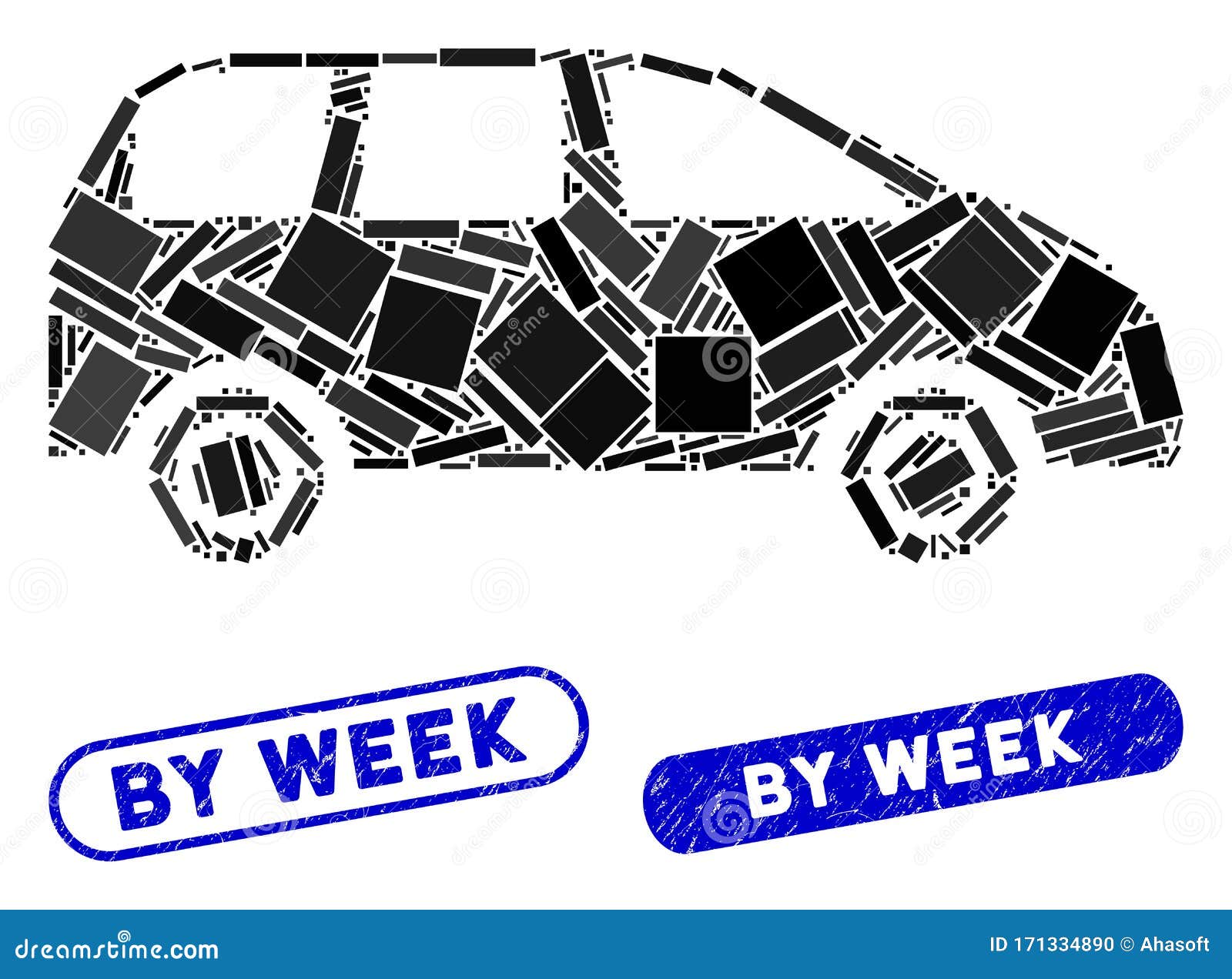 Rectangle Collage Minivan with Textured by Week Stamps Stock Vector ...