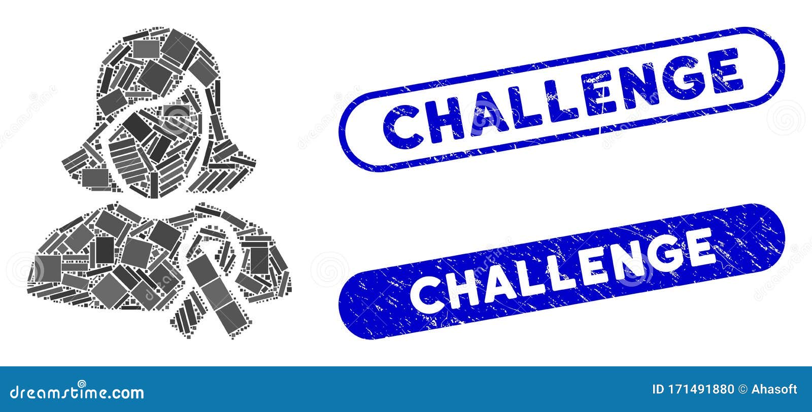 Grunge Challenge Stamp Print And Arrow Left Mosaic Of Circles Vector ...