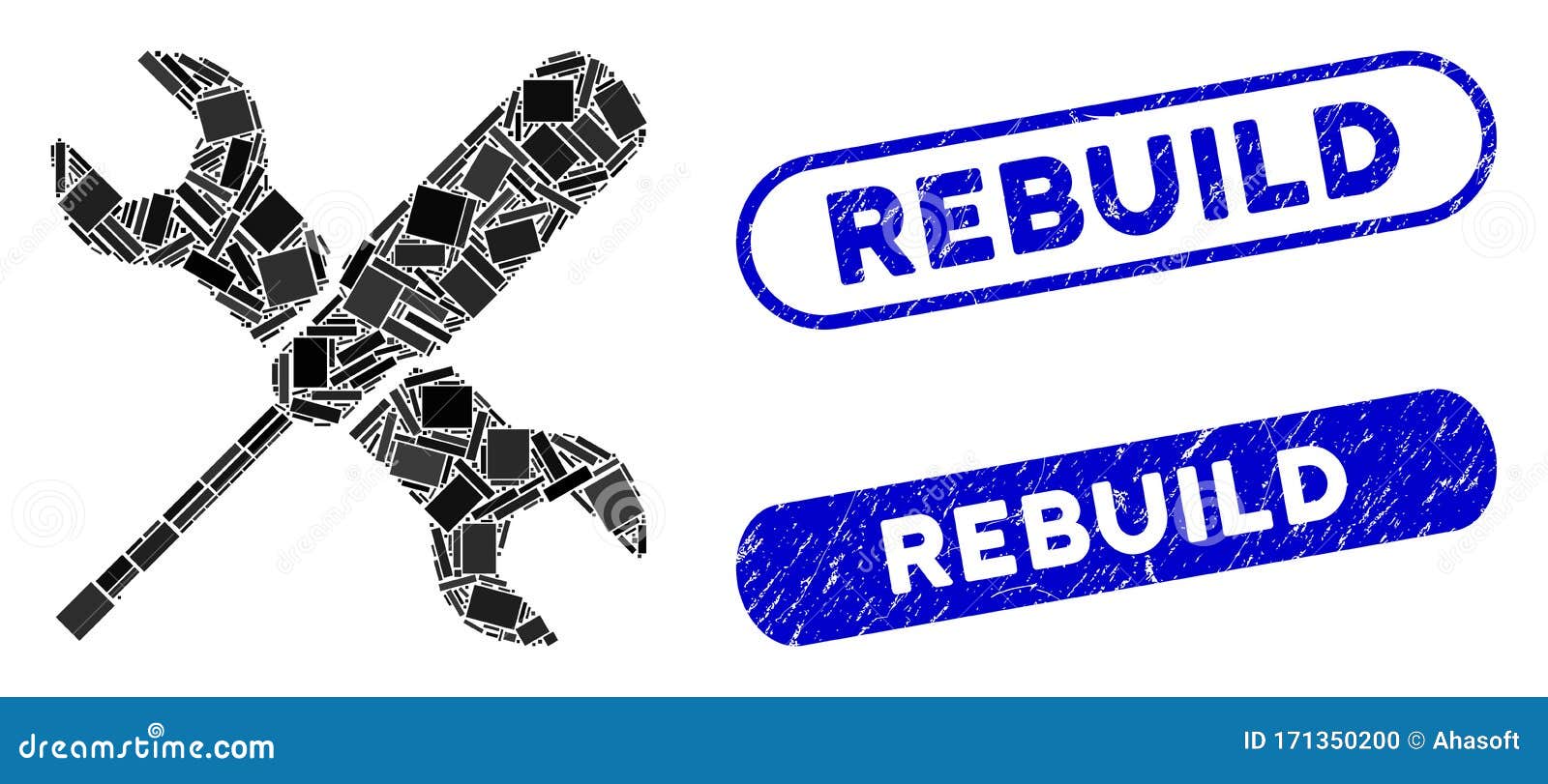 Rectangle Collage Tools with Grunge Rebuild Stamps Stock Vector ...