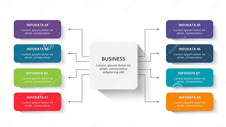 Rectangle Concept for Infographic with 8 Steps, Options, Parts or Processes. Business Data ...