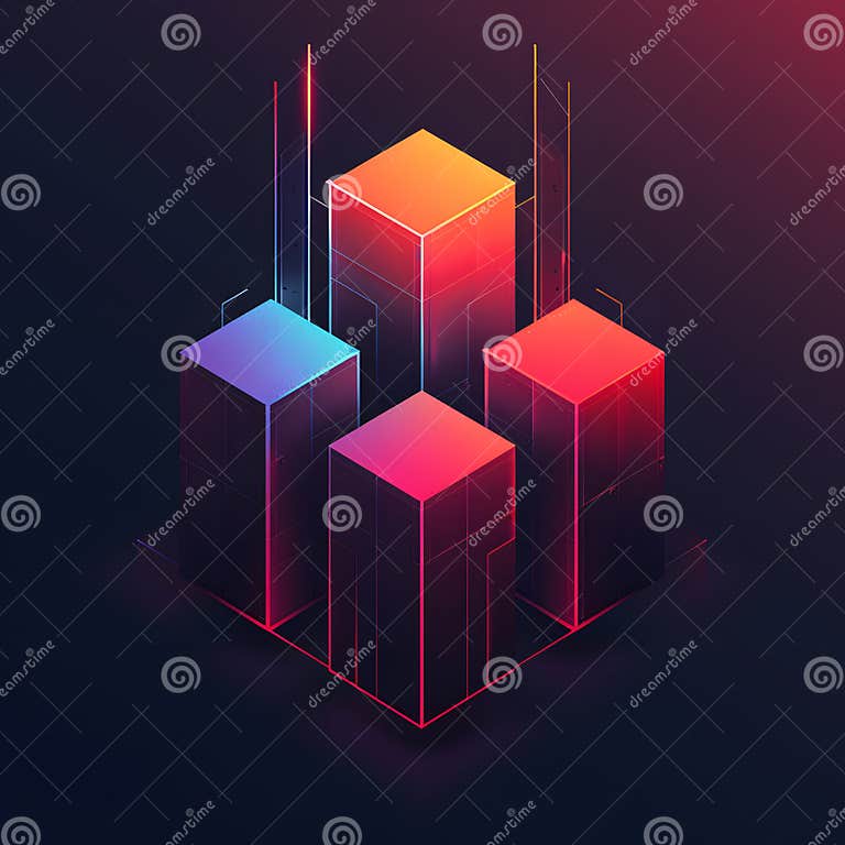 Rectangle Cubes Stacked in Dark, with Magenta Lighting Effect Stock ...