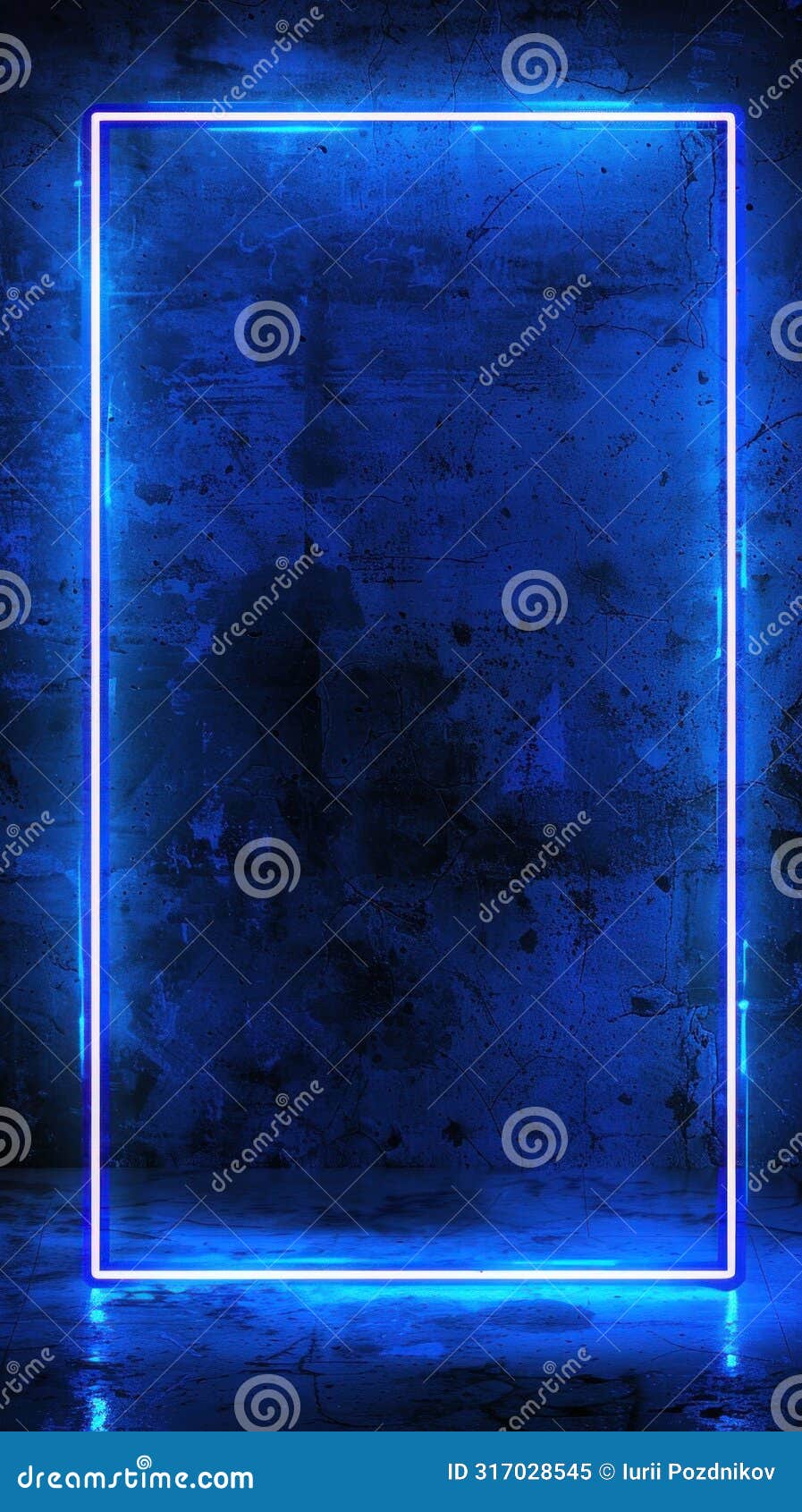 Electric Blue Neon Rectangle Glowing on a Concrete Wall Stock Image ...