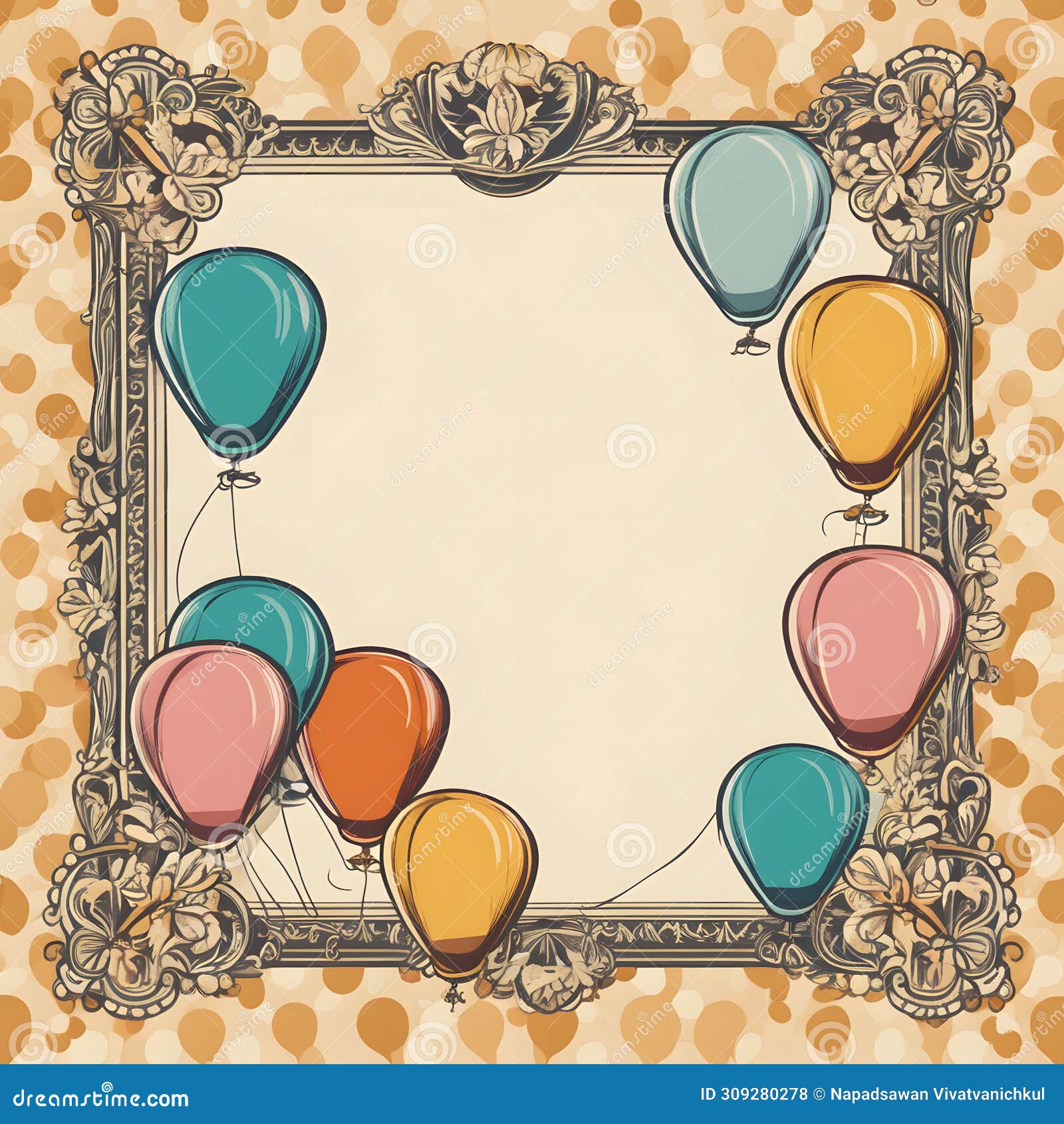 Rectangle Frame with Balloons in Vintage Style. Stock Illustration ...