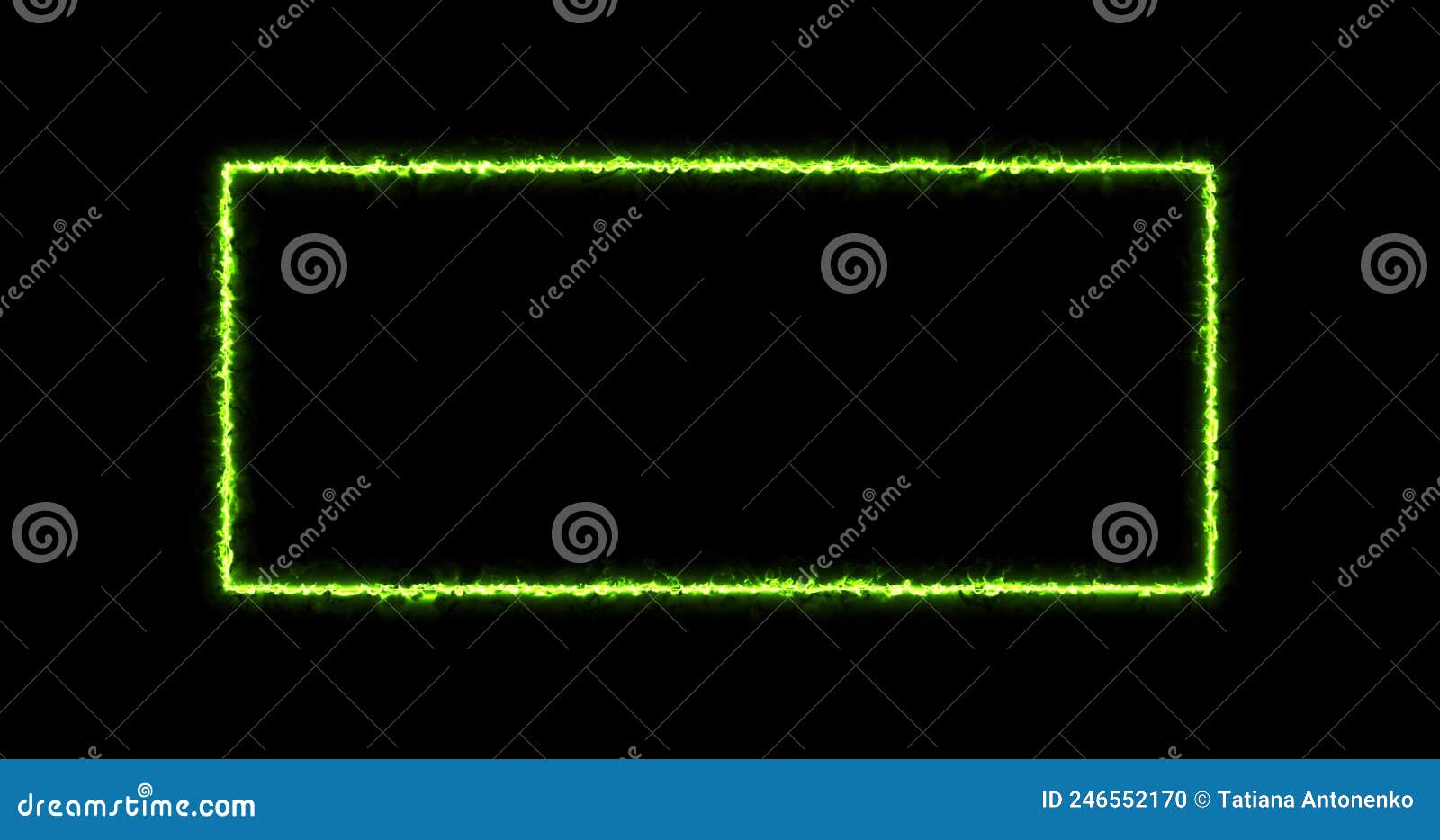 Rectangle, Frame of Energy, Neon, Smoke. Green Rectangle on a Black ...