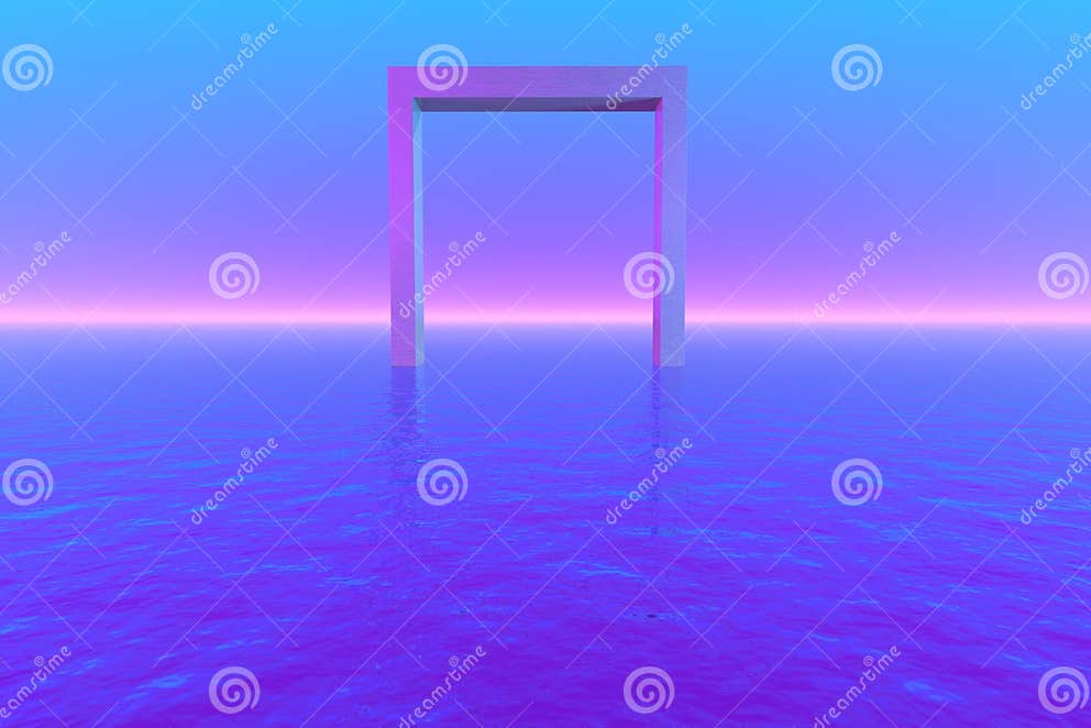 Rectangle Frame Floating Above Neon Water Surface. Stock Illustration ...