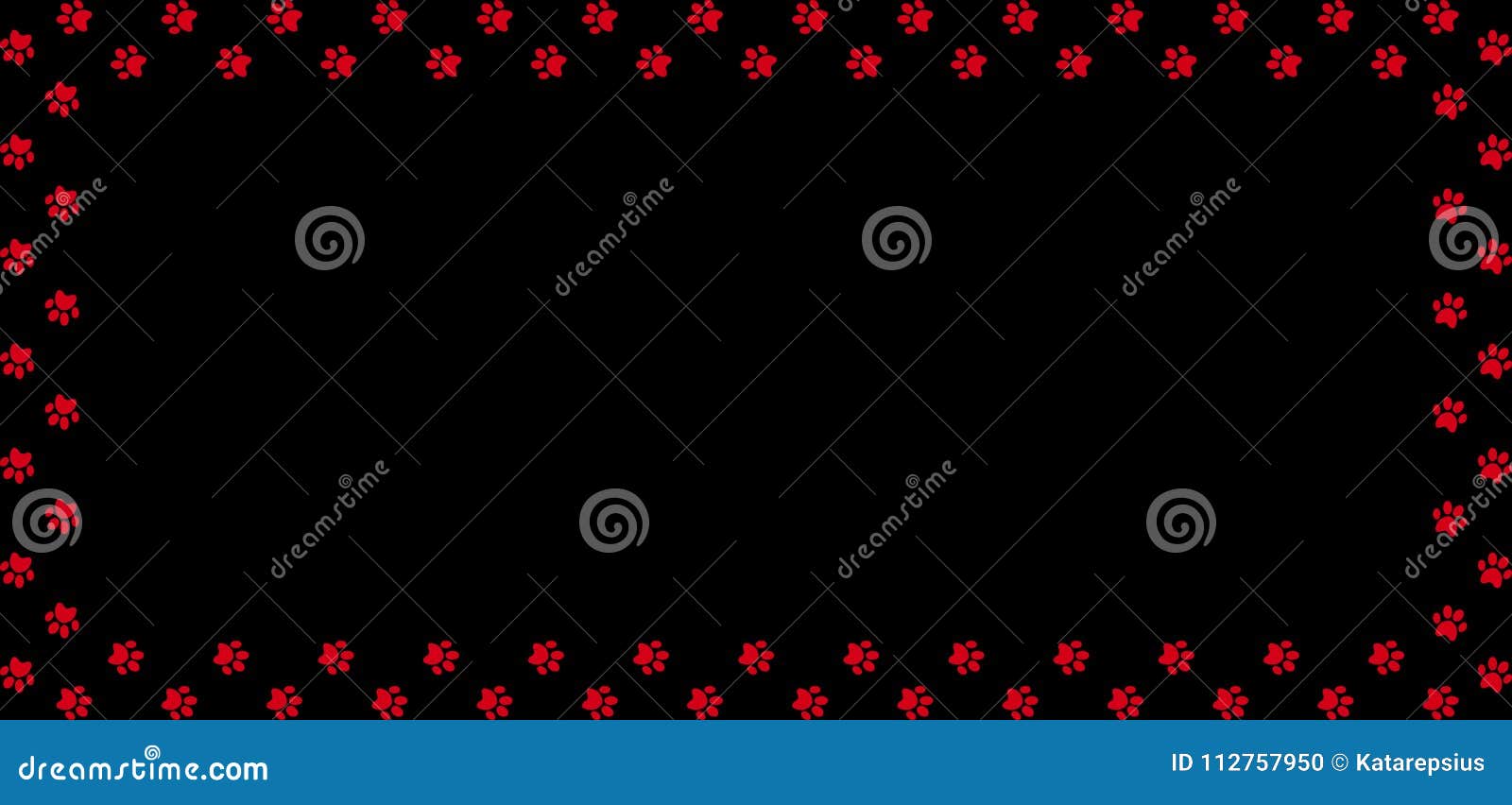Rectangle Frame Made of Red Animal Paw Prints on Black Background Stock ...