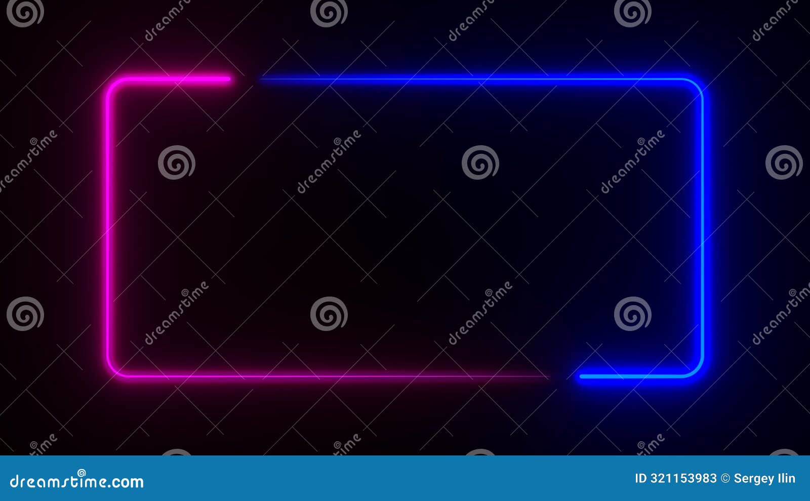 Rectangle Frame with Two Tone Neon Color Line on Isolated Black ...