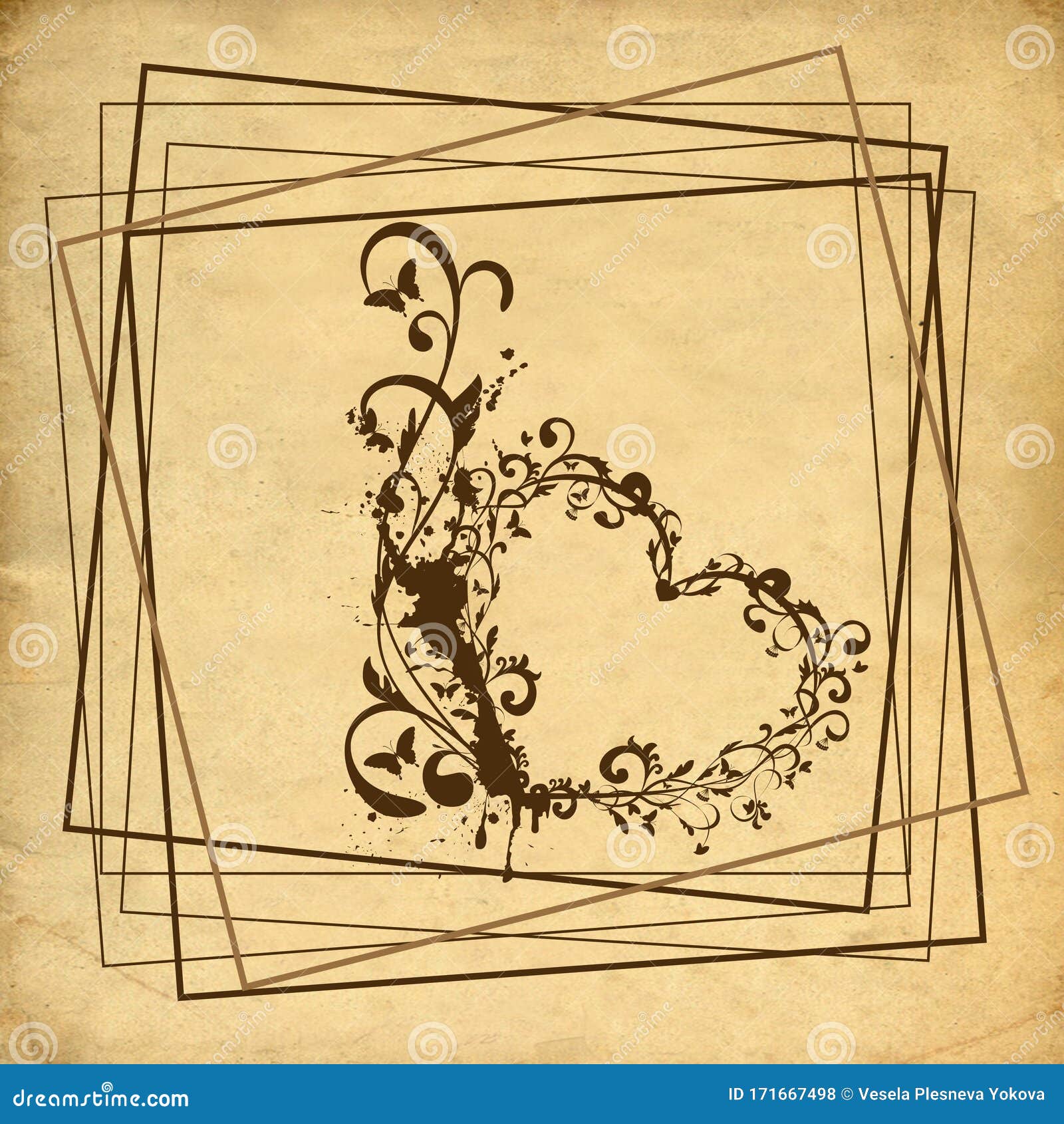 Rectangle Frames with Floral Elements and Heart Stock Vector ...